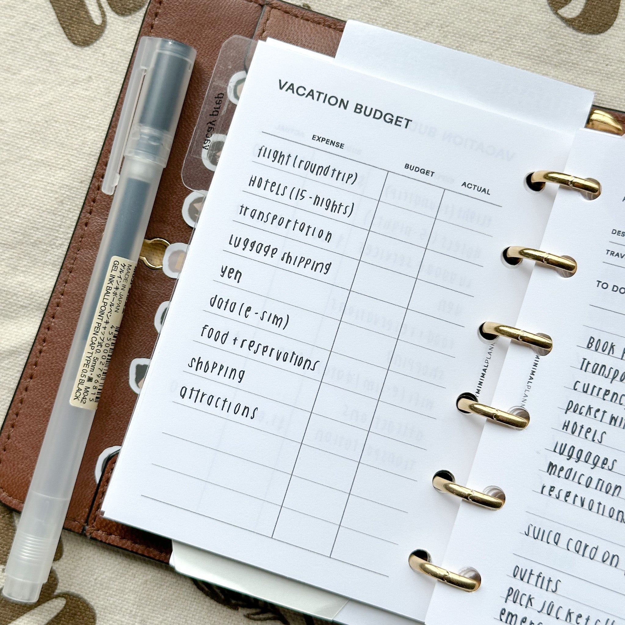 PR280 - Vacation Budget - Printable Insert – My Minimal Planner