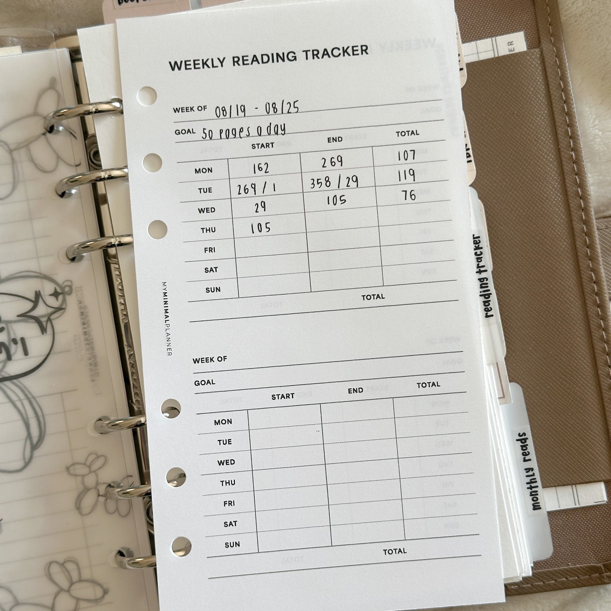 PR313 - Weekly Reading Tracker - Printable Insert – My Minimal Planner