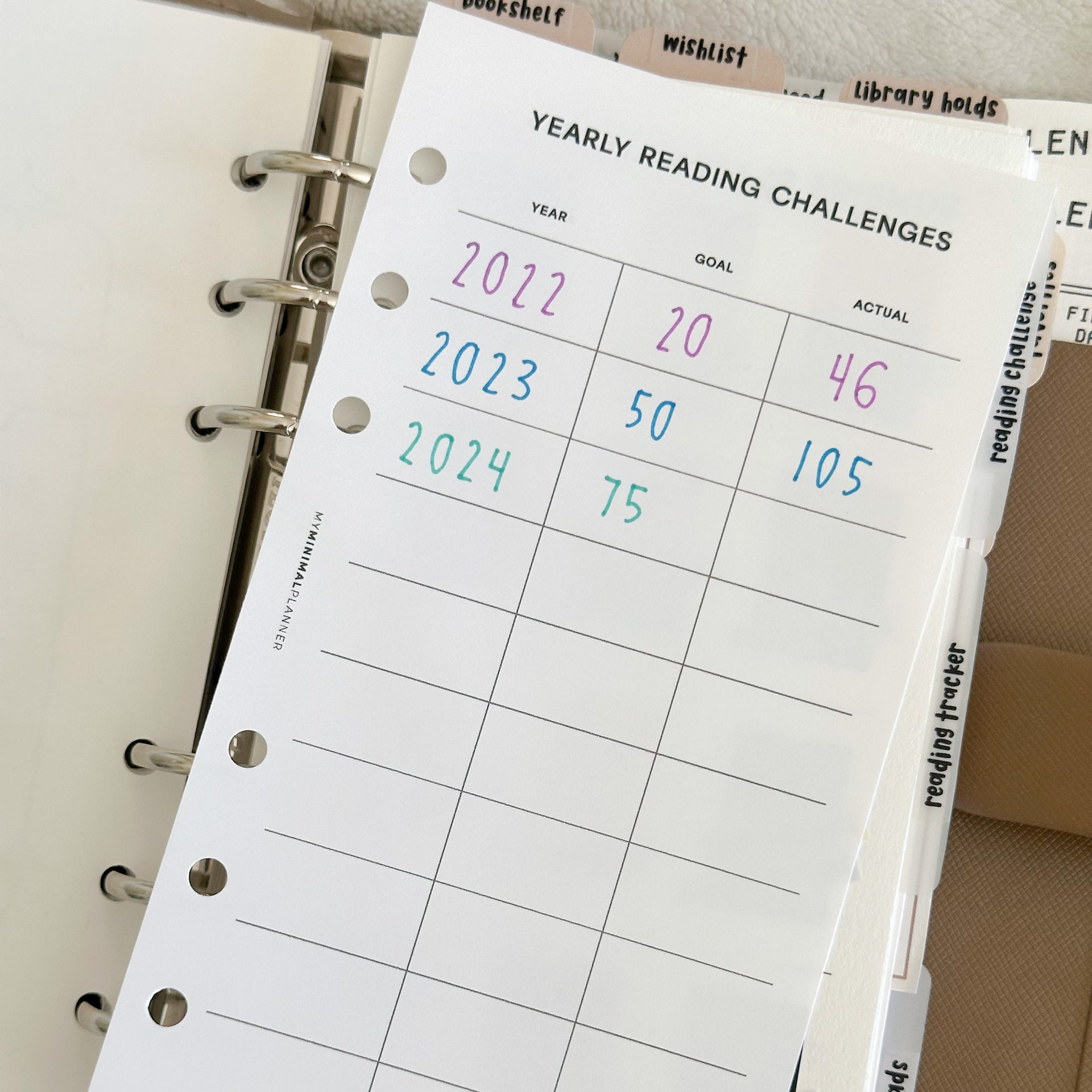 PR310 - Yearly Reading Challenges - Printable Insert – My Minimal Planner