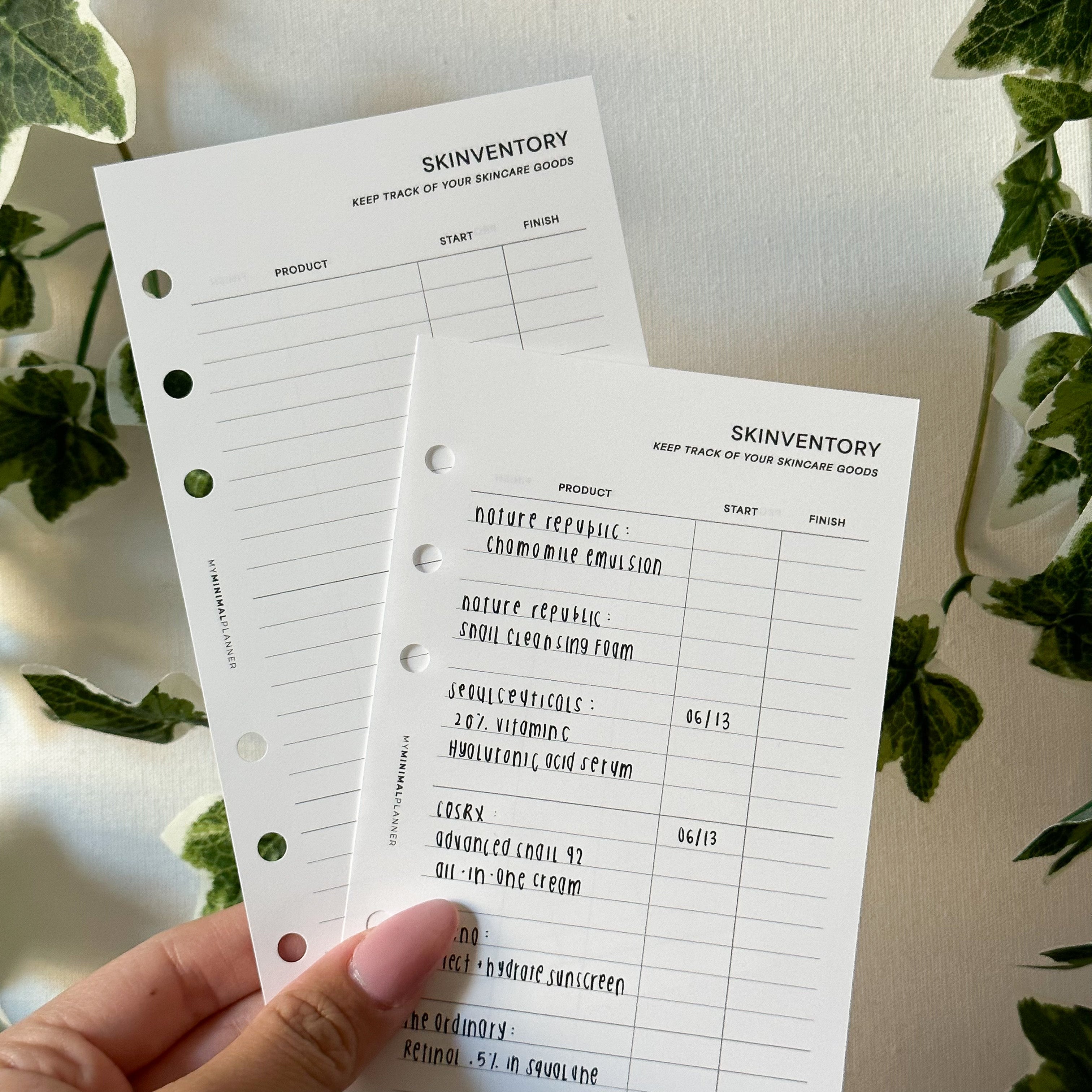 PR190 - Skinventory - Printable Insert – My Minimal Planner