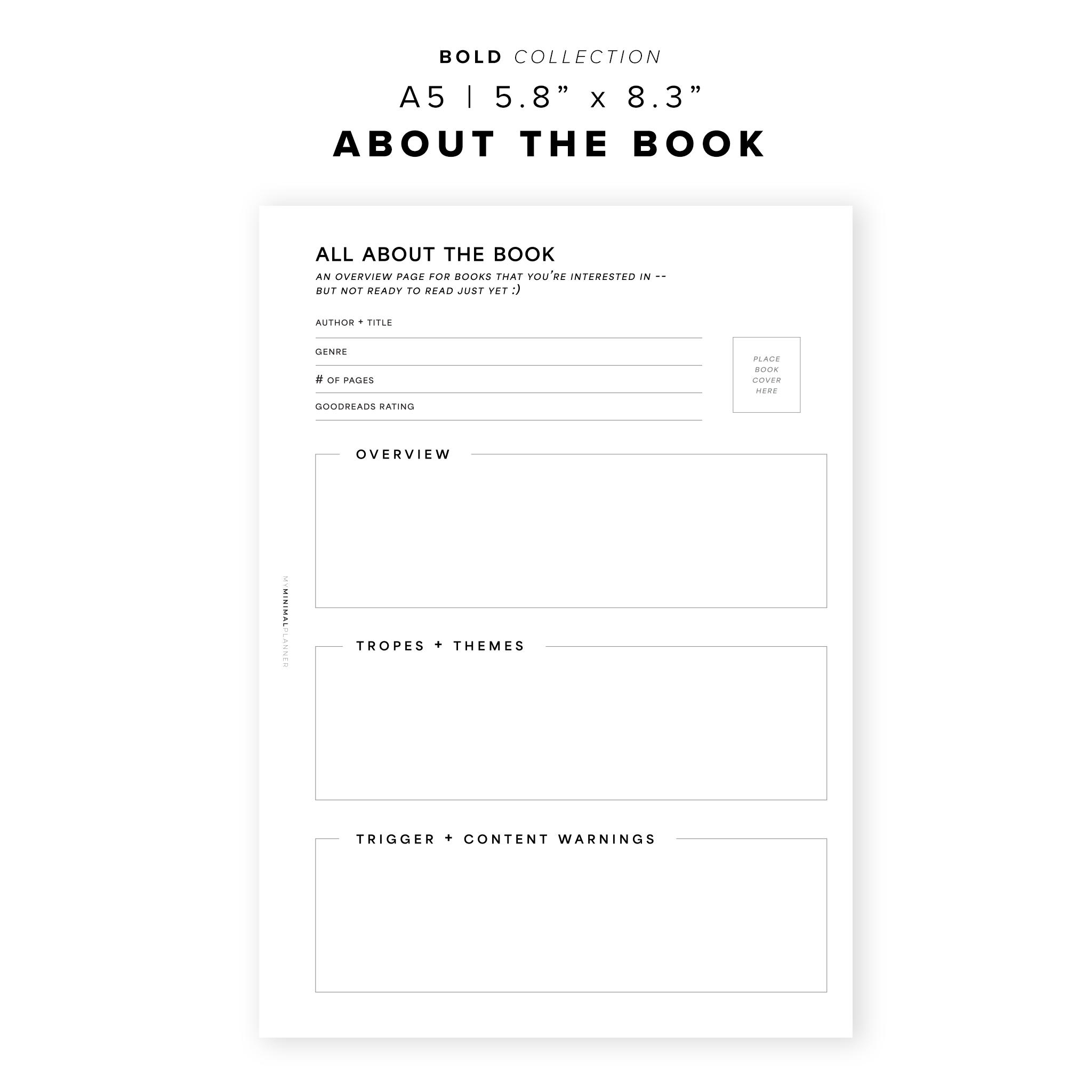 PR212 - All About the Book - Printable Insert – My Minimal Planner