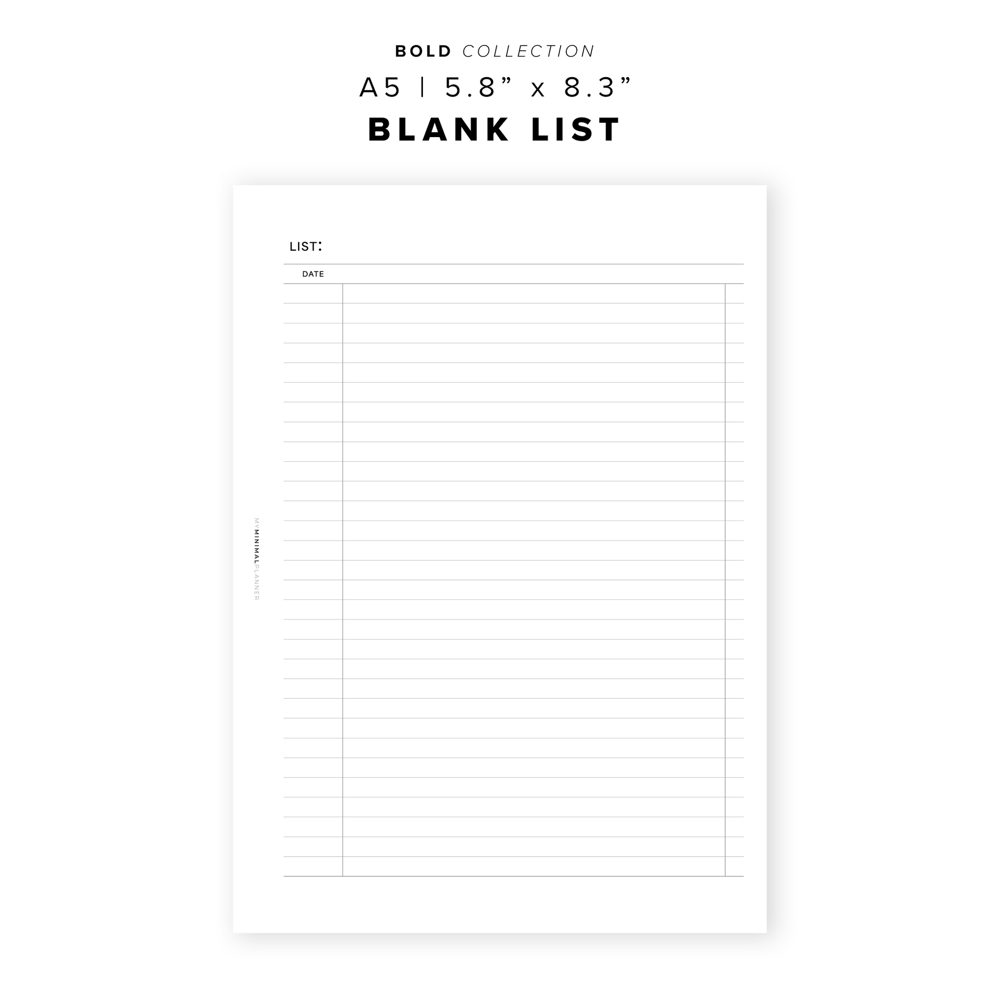 PR202 - Blank List - Printable Insert – My Minimal Planner