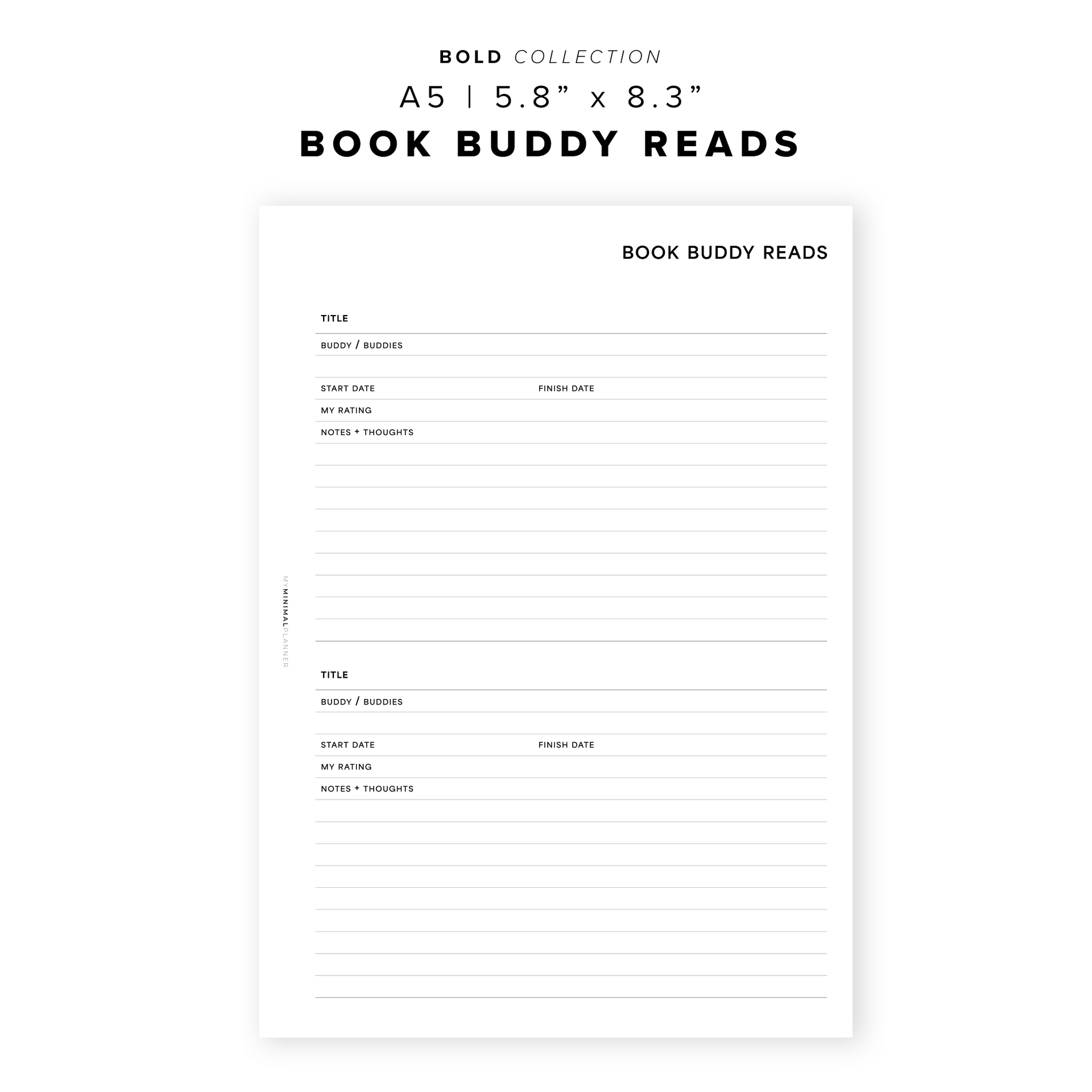 PR191 - Book Buddy Reads - Printable Insert – My Minimal Planner