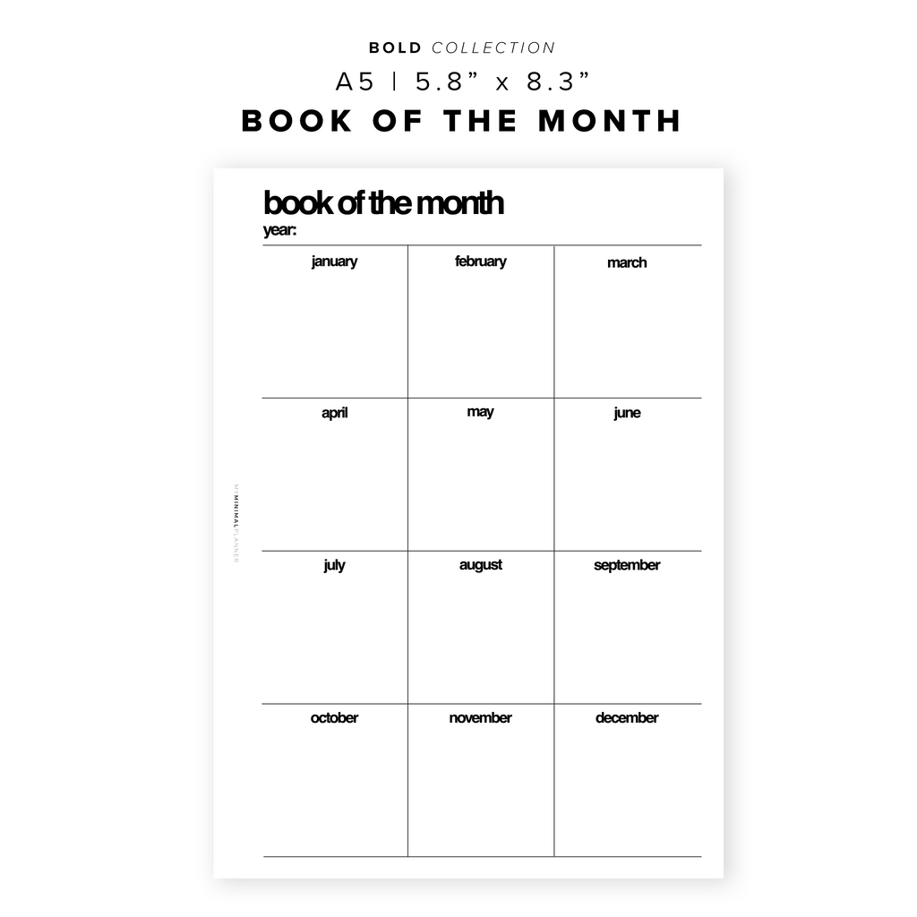 PR162 - Book of the Month - Printable Insert – My Minimal Planner