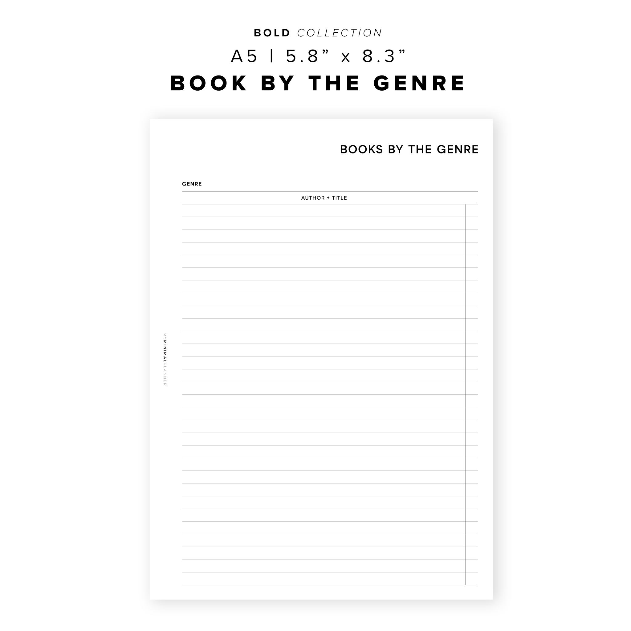 PR208 - Books by the Genre - Printable Insert – My Minimal Planner