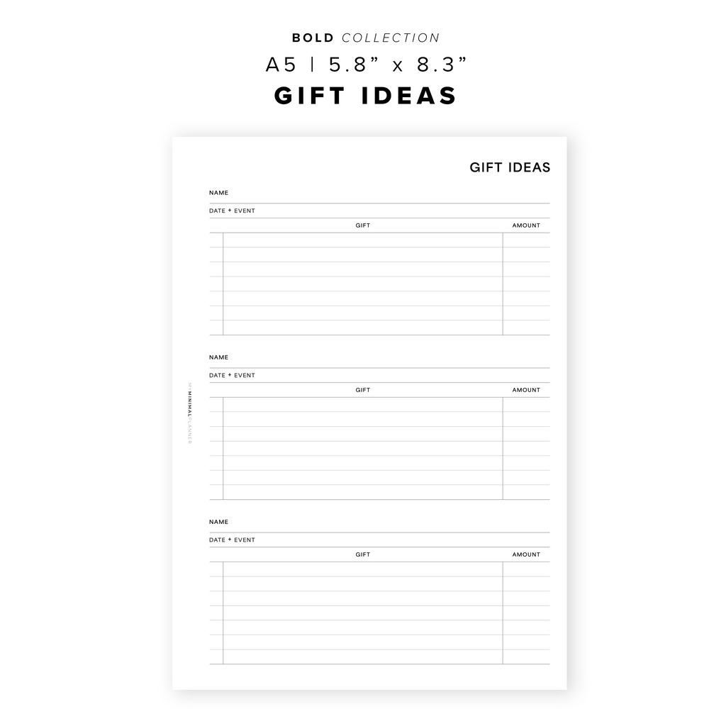 PR211 - Gift Ideas - Printable Insert – My Minimal Planner