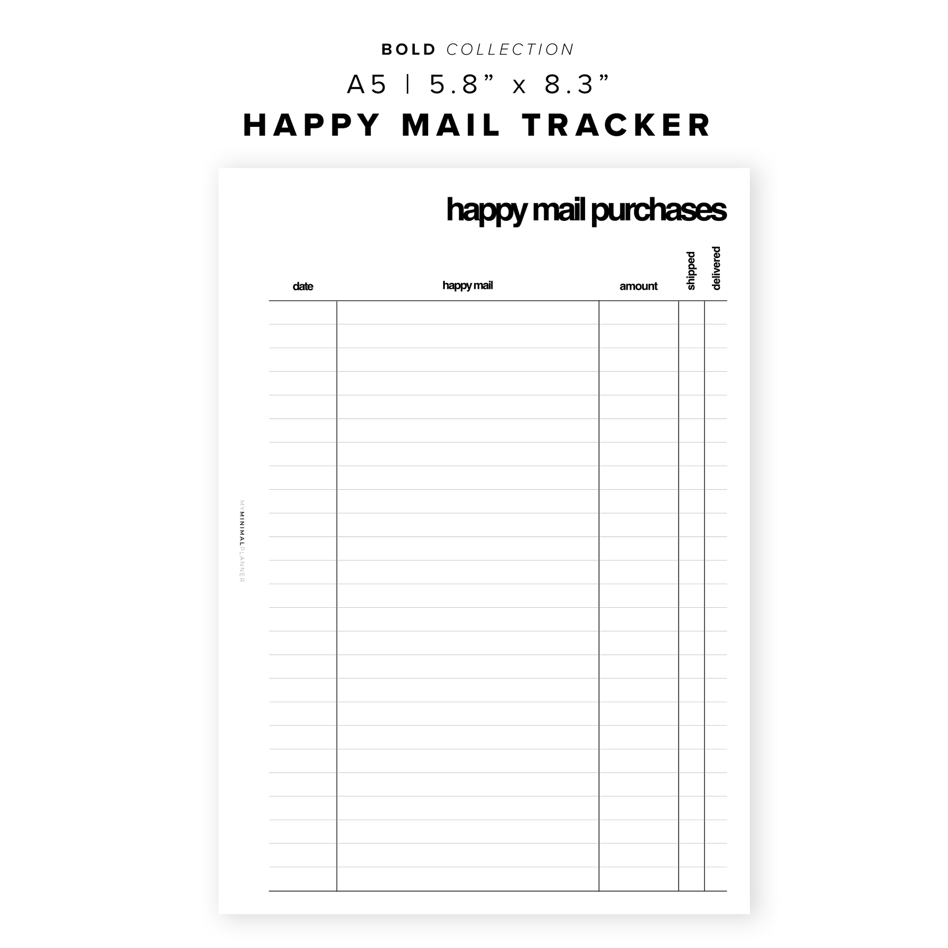 PR144 - Happy Mail Tracker - Printable Insert – My Minimal Planner