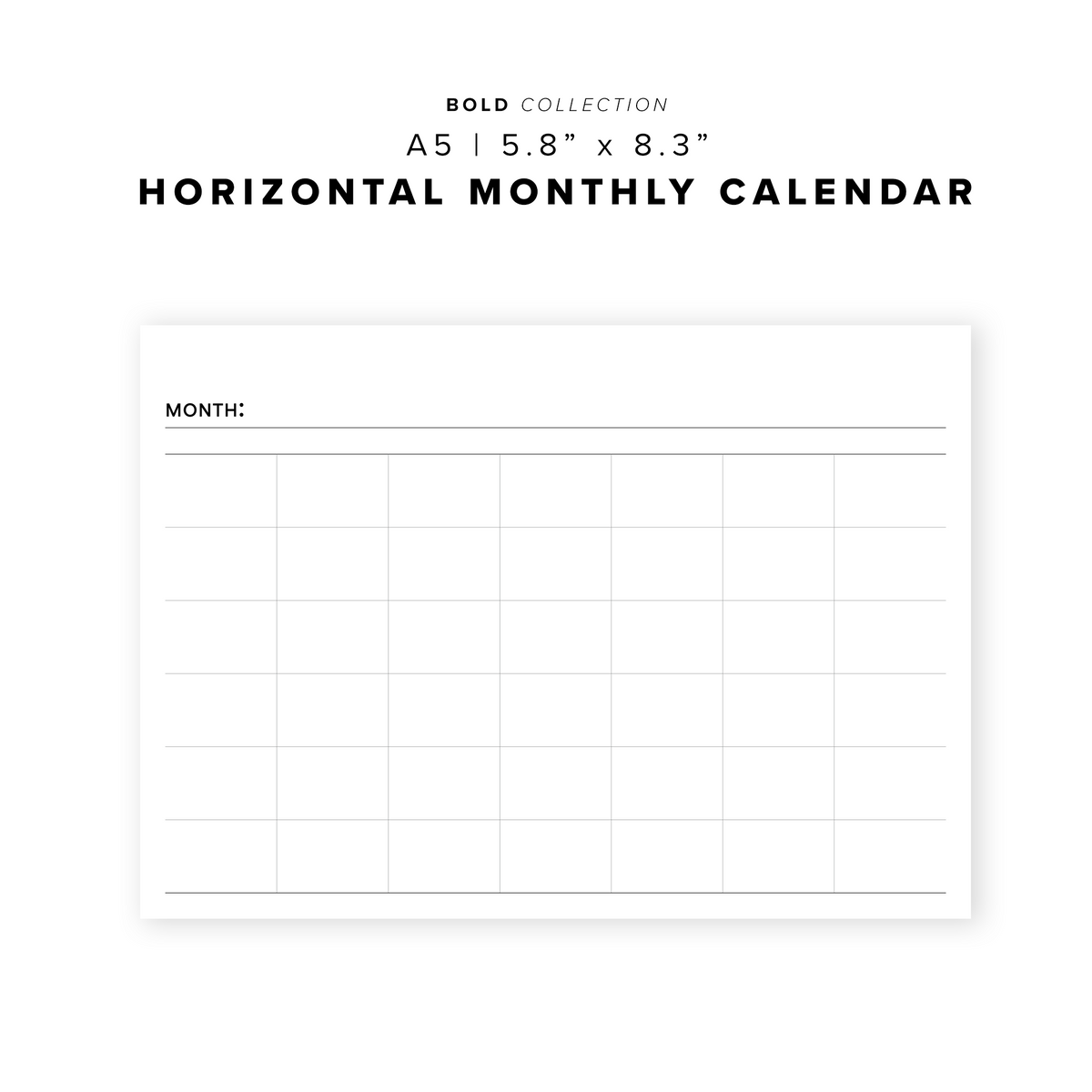 PR205 - Horizontal Monthly Calendar - Printable Insert – My Minimal Planner