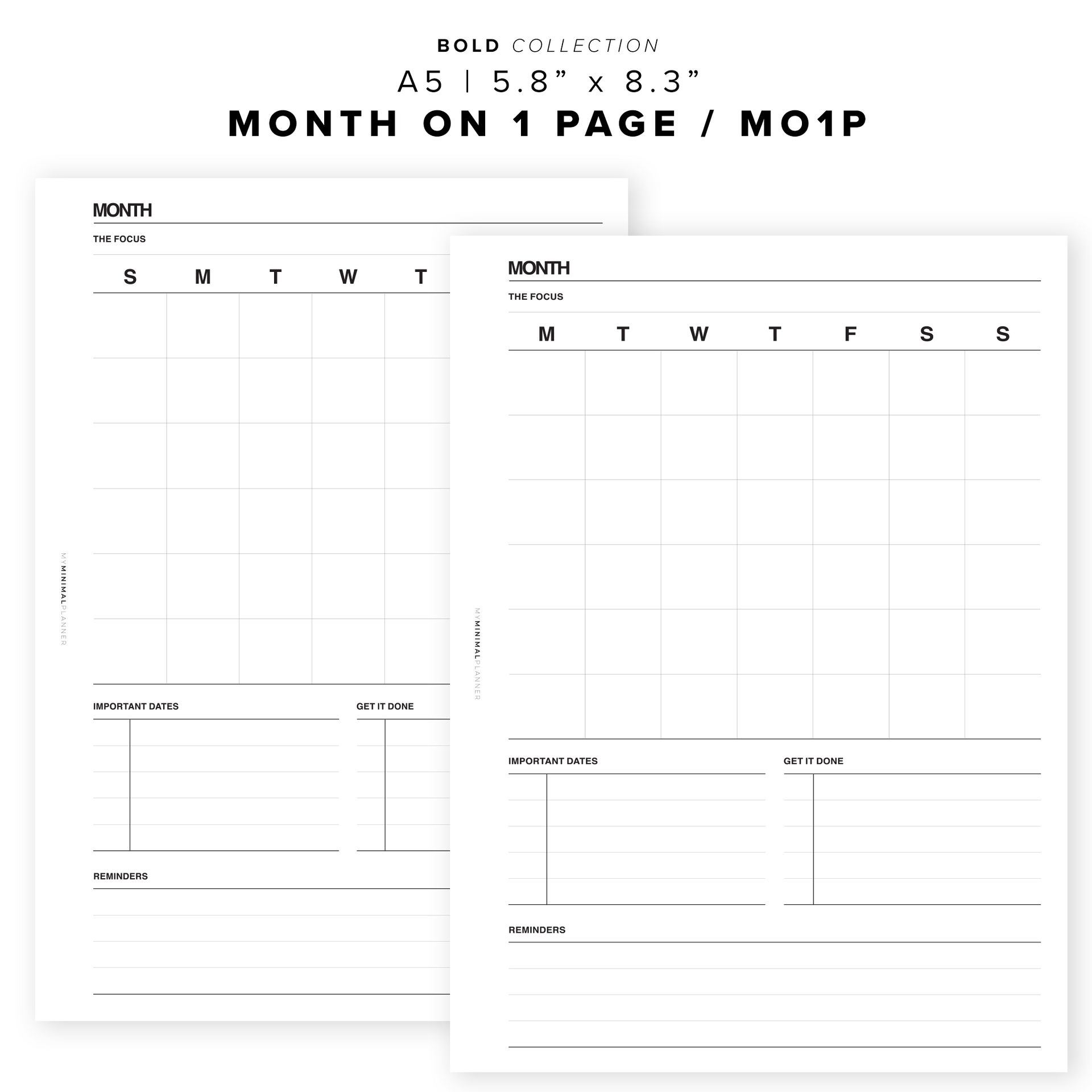 PR91 - Month on 1 Page / MO1P - Printable Insert – My Minimal Planner