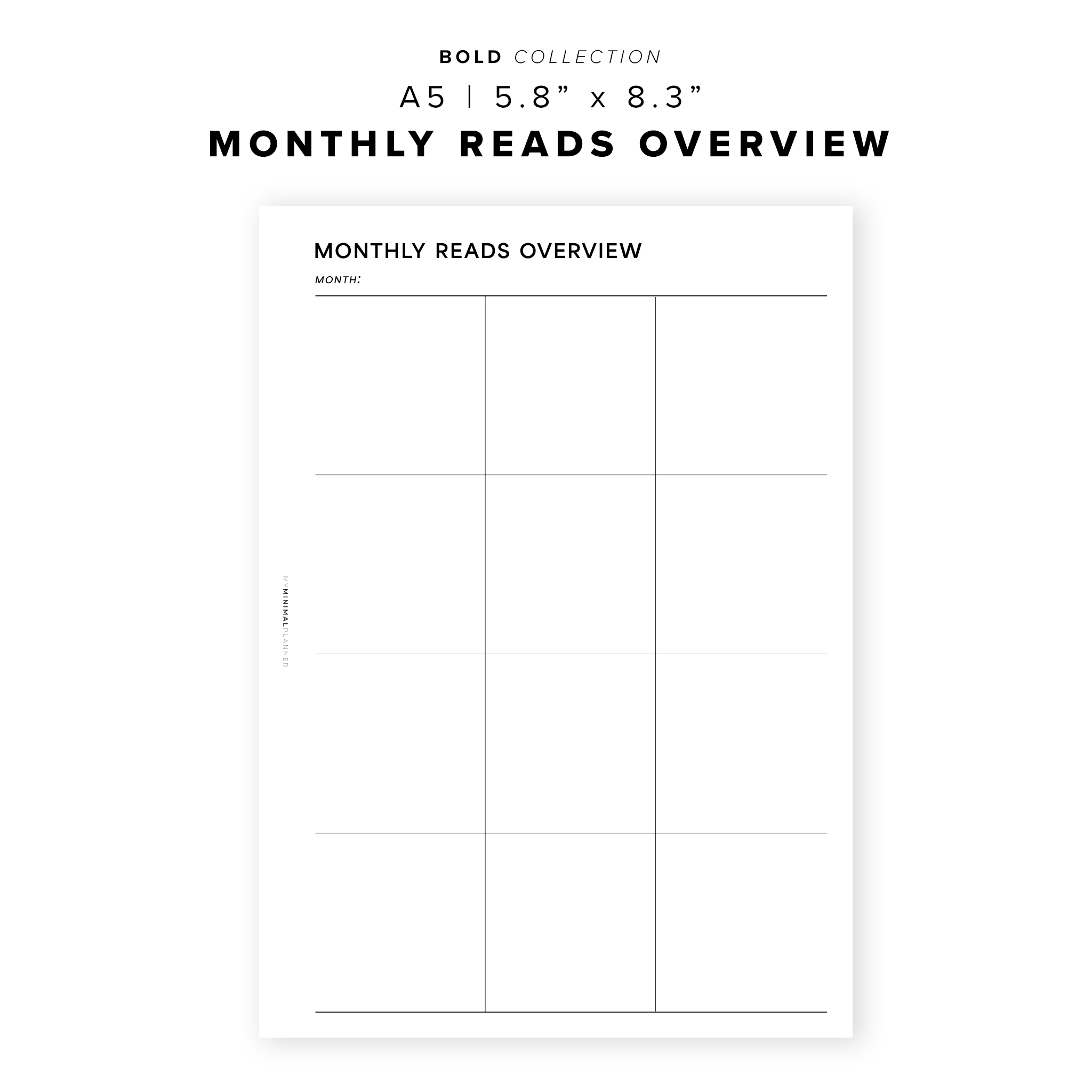 PR197 - Monthly Reads Overview - Printable Insert – My Minimal Planner