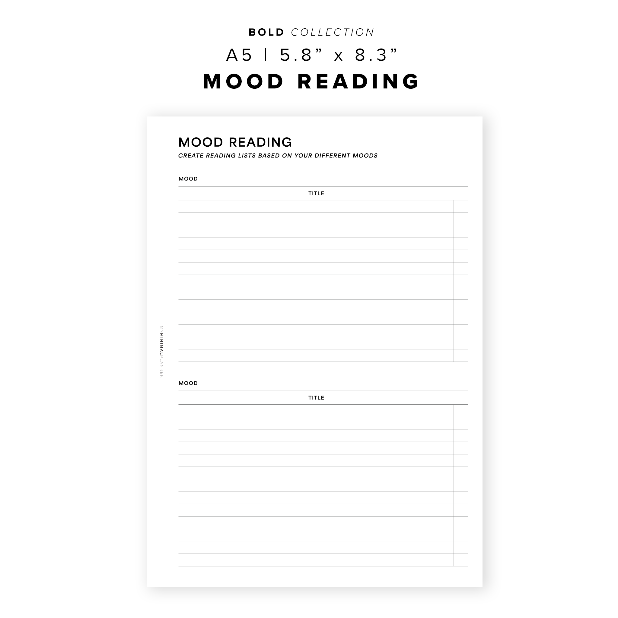 PR193 - Mood Reading - Printable Insert – My Minimal Planner