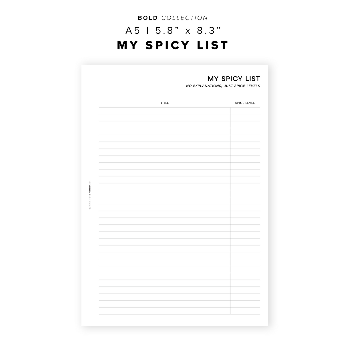 PR189 - The Spicy List - Printable Insert – My Minimal Planner