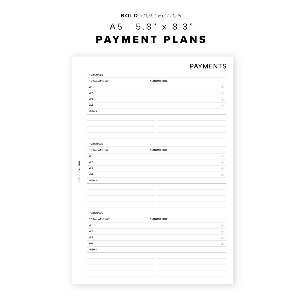 PR188 - Payment Plans - Printable Insert – My Minimal Planner