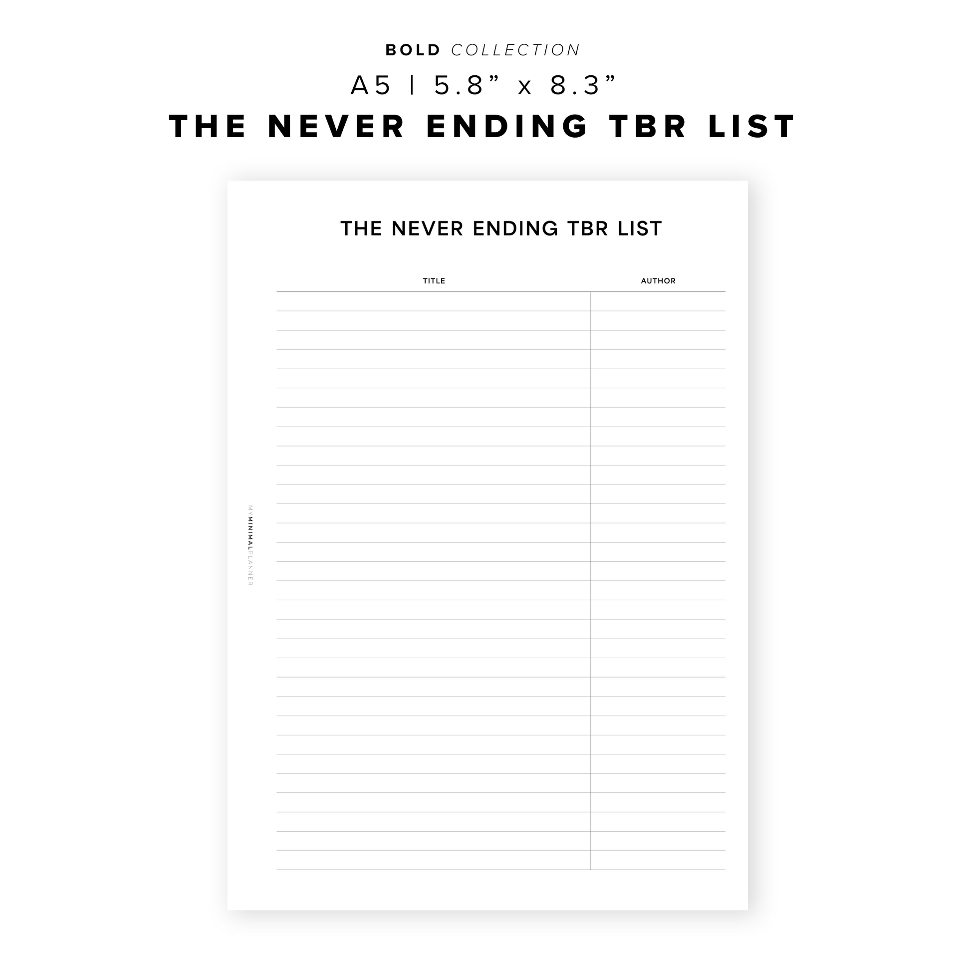 PR192 - The Never Ending TBR List - Printable Insert – My Minimal Planner