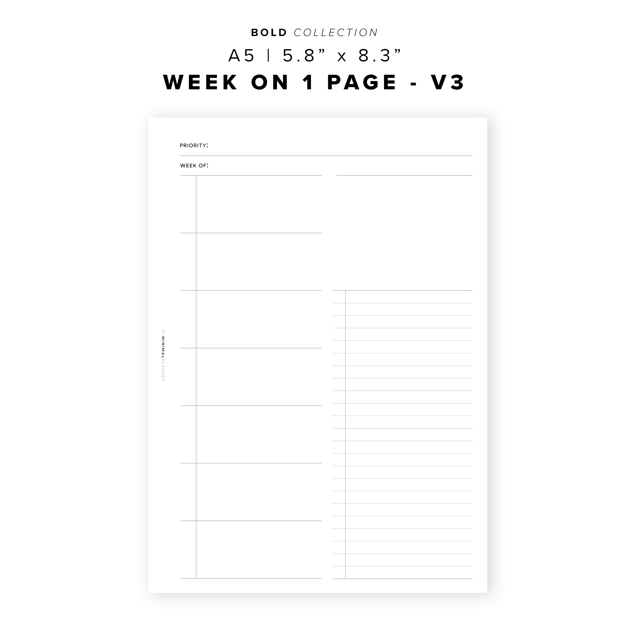 PR206 - Week on 1 Page / WO1P V3 - Printable Insert – My Minimal Planner