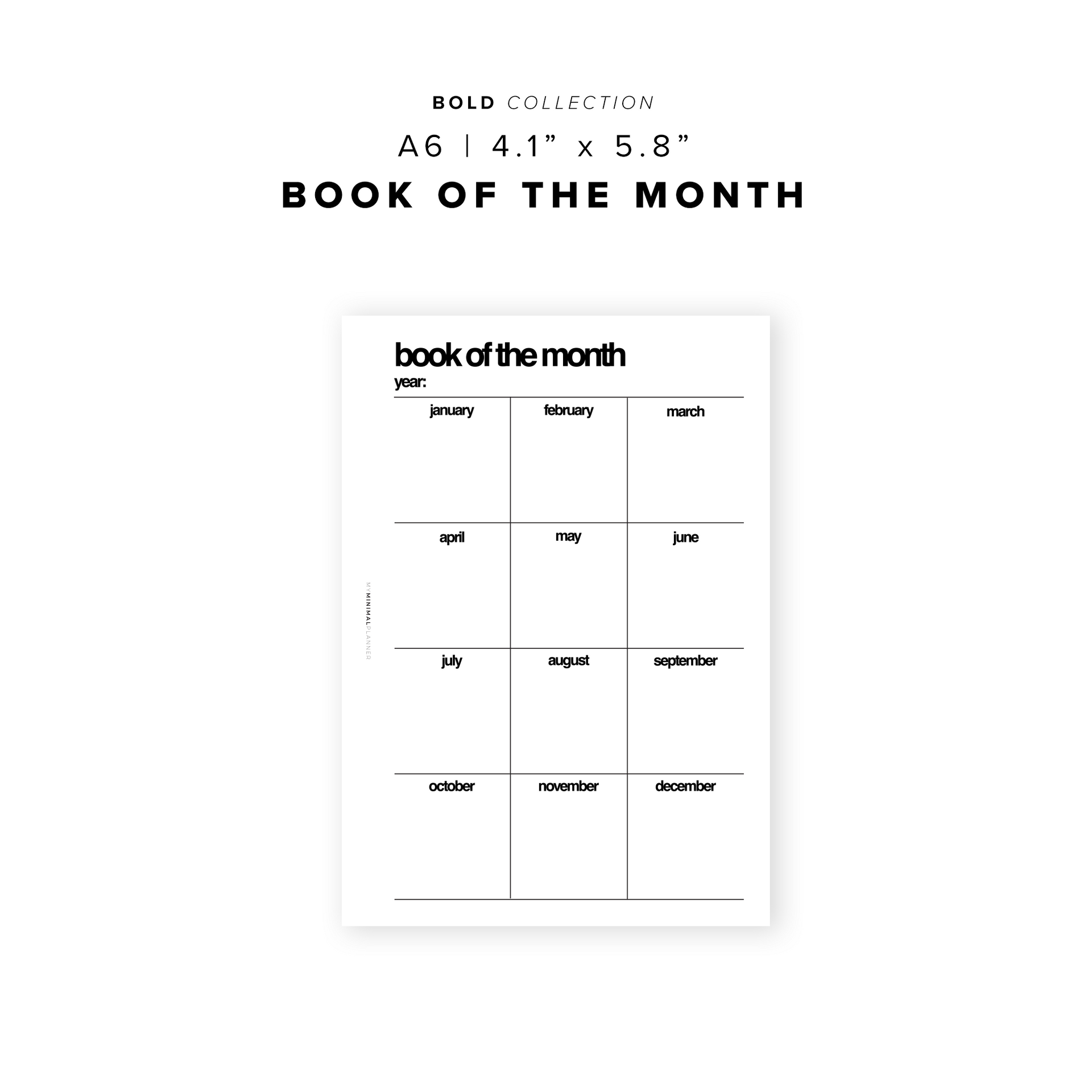 PR162 - Book of the Month - Printable Insert – My Minimal Planner