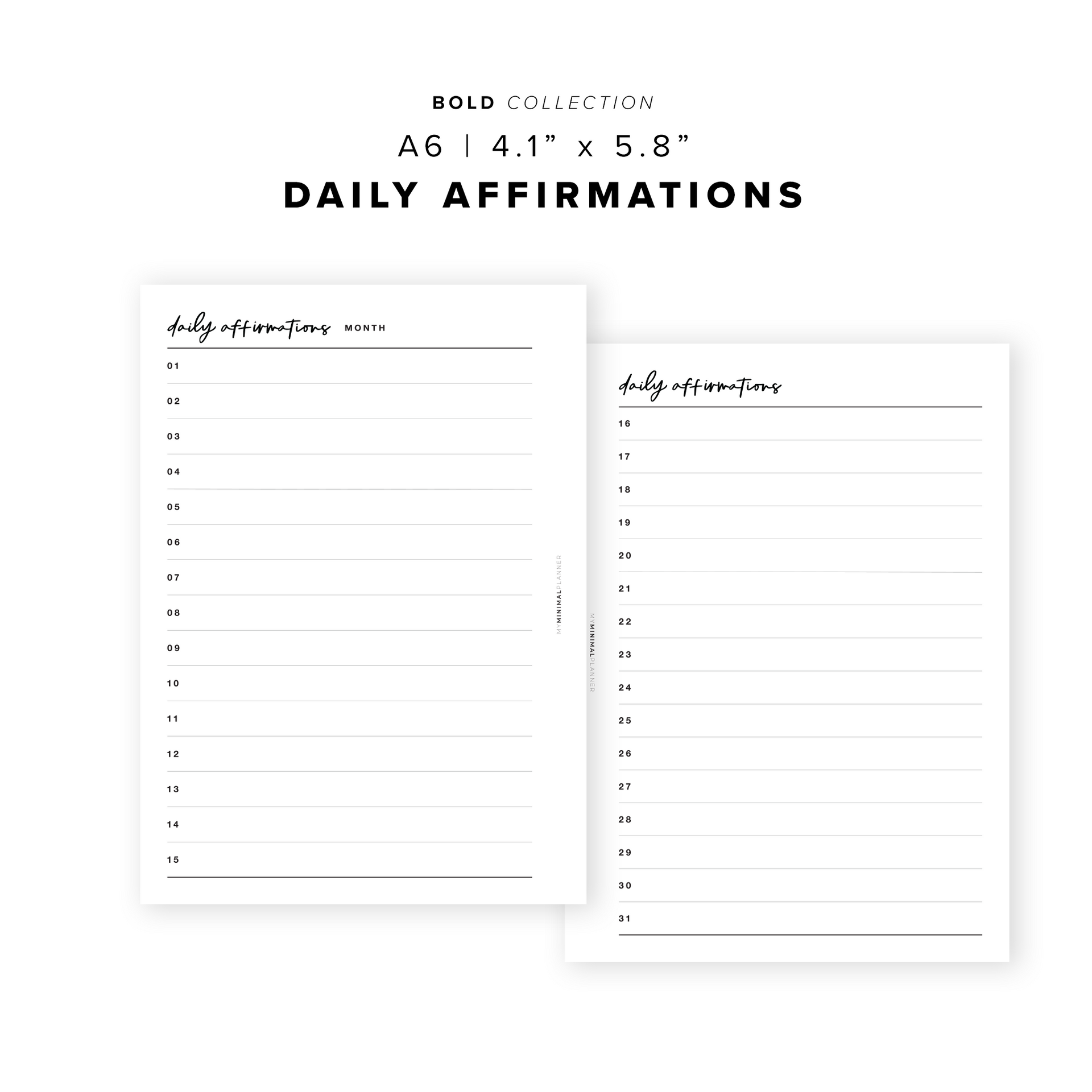 PR116 - Daily Affirmations - Printable Insert – My Minimal Planner
