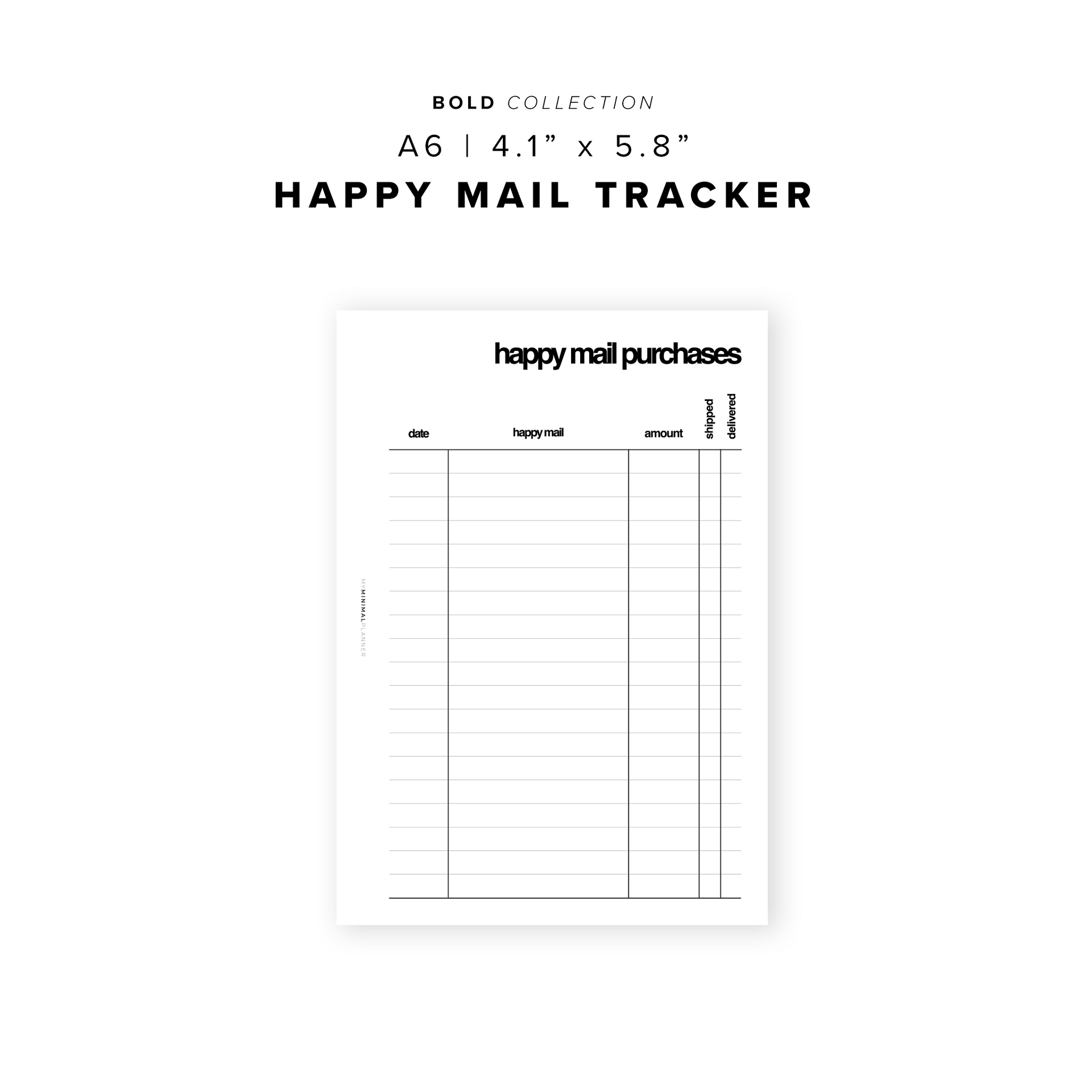 PR144 - Happy Mail Tracker - Printable Insert – My Minimal Planner