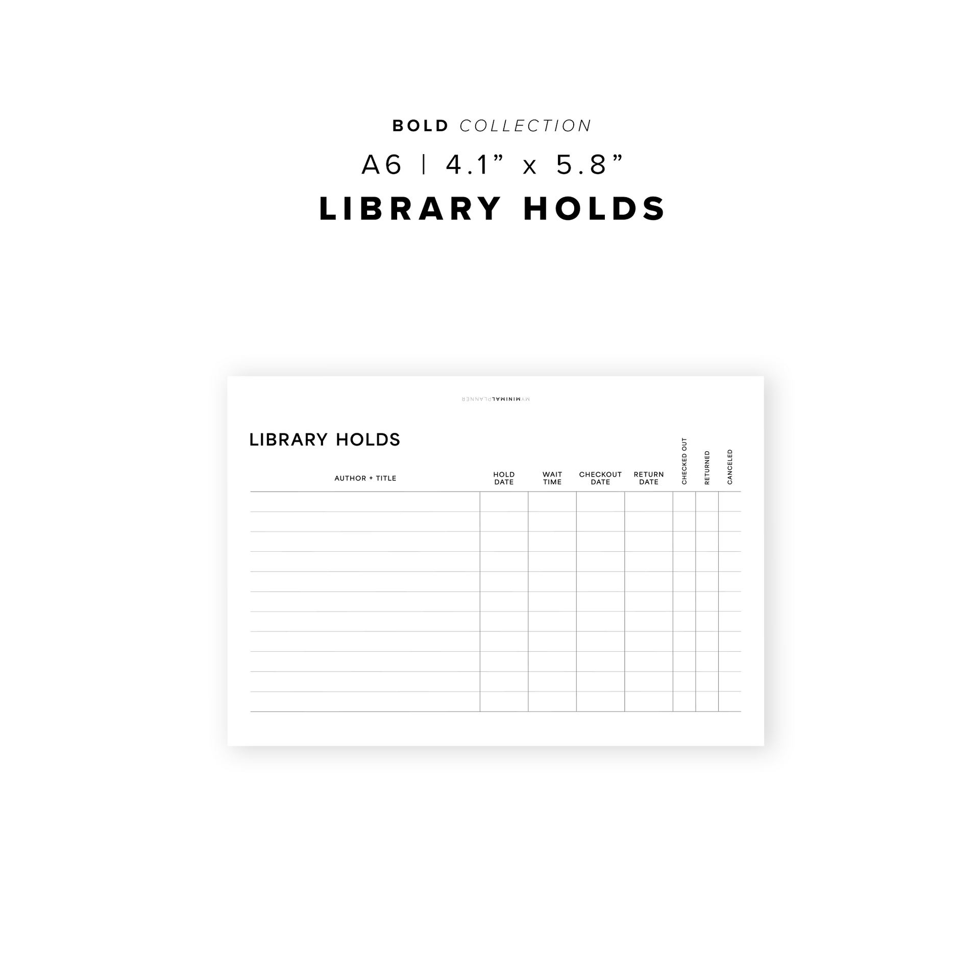 PR204 - Library Holds - Printable Insert – My Minimal Planner