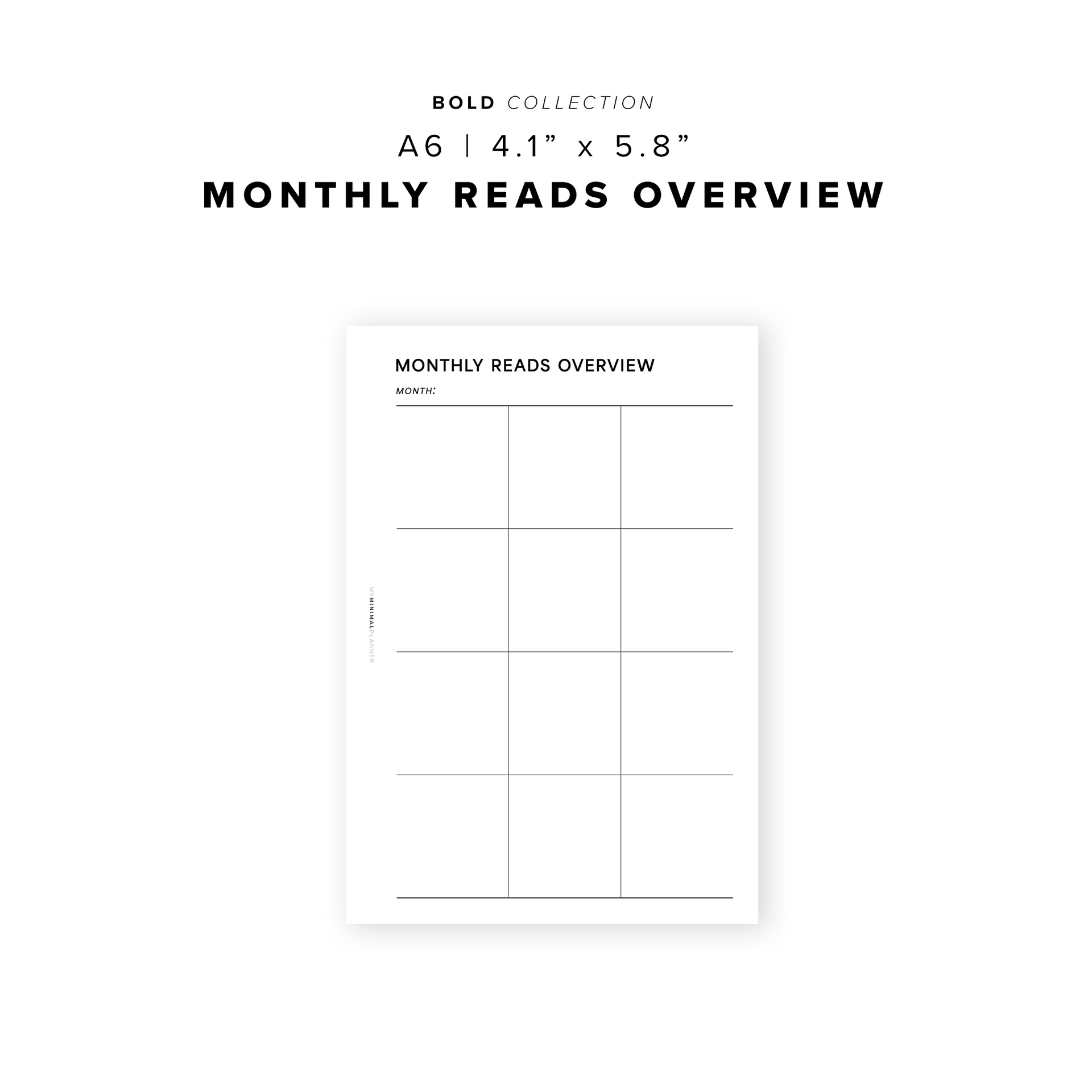PR197 - Monthly Reads Overview - Printable Insert – My Minimal Planner