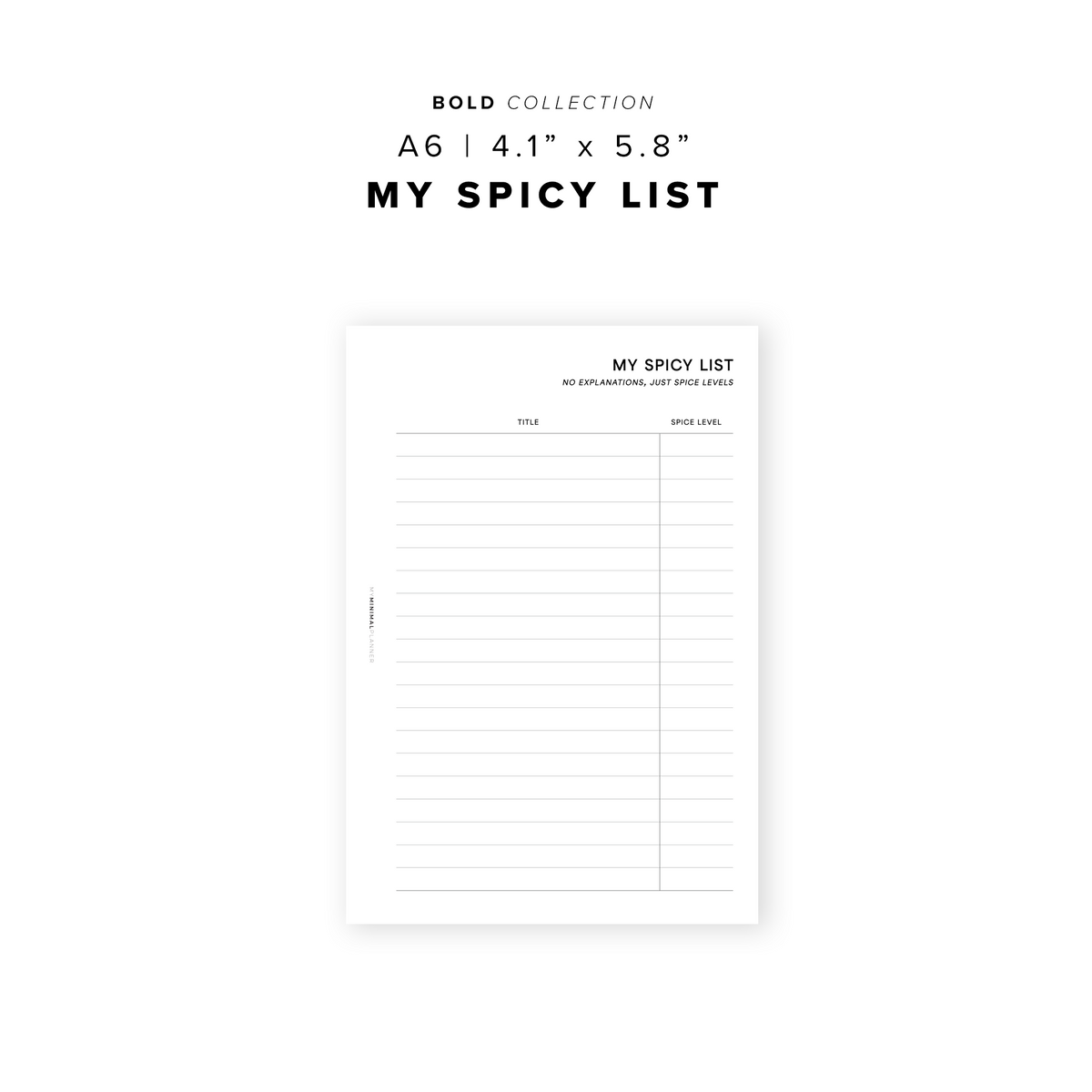 PR189 - The Spicy List - Printable Insert – My Minimal Planner