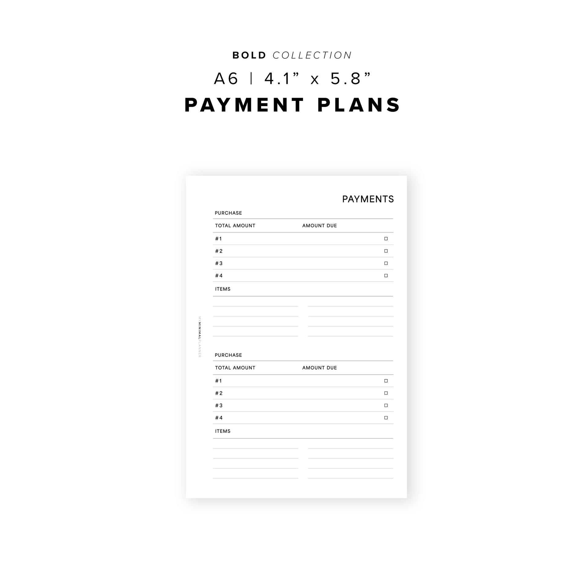 PR188 - Payment Plans - Printable Insert – My Minimal Planner