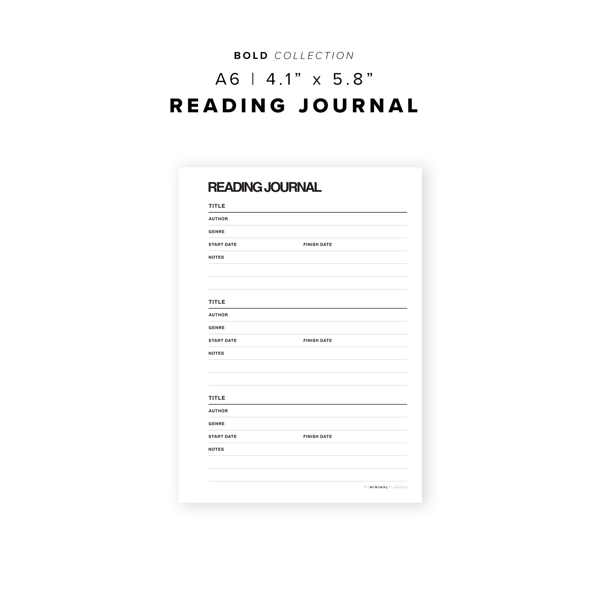 PR108 - Reading Journal - Printable Insert – My Minimal Planner