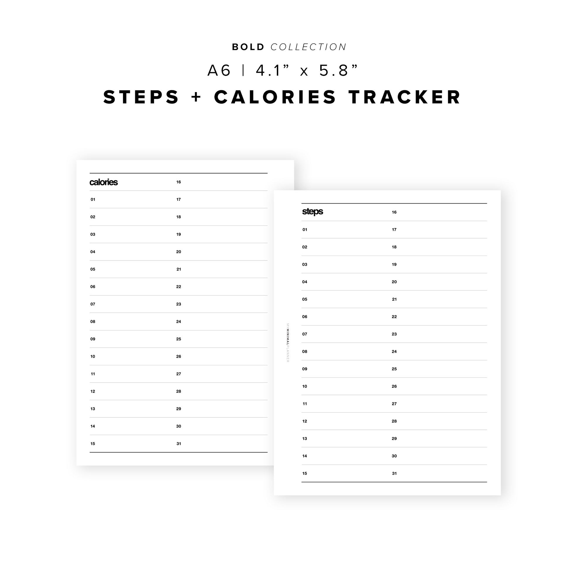PR142 - Steps + Calories Tracker - Printable Insert – My Minimal Planner