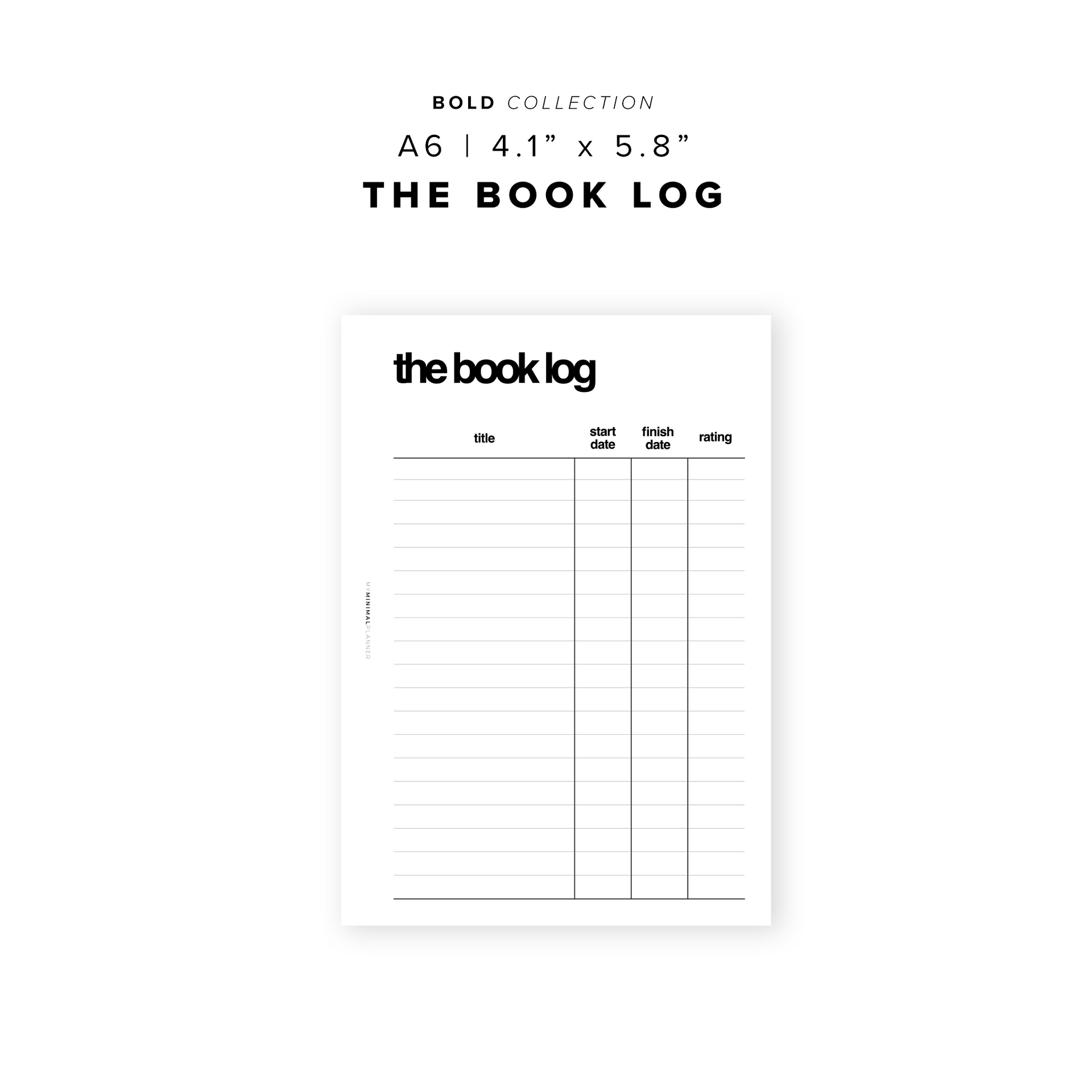 PR161 - The Book Log - Printable Insert – My Minimal Planner
