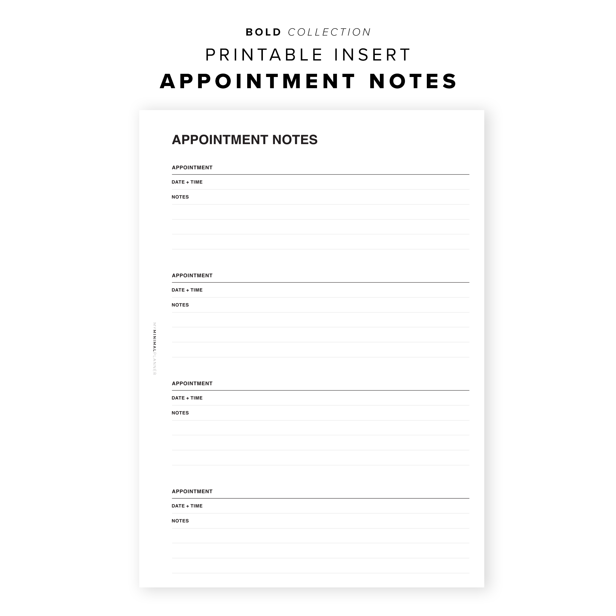 PR98 - Appointment Notes - Printable Insert – My Minimal Planner