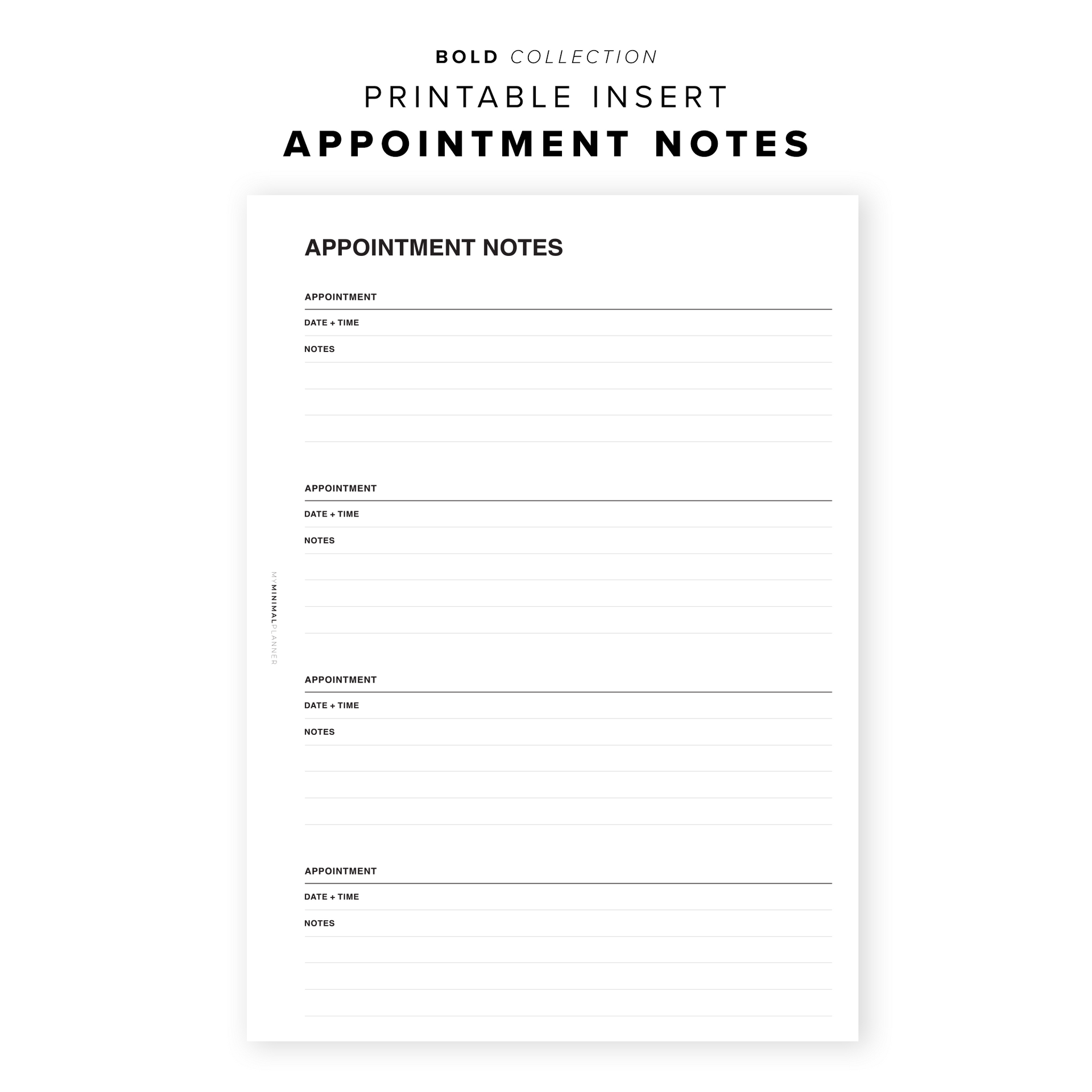 PR98 - Appointment Notes - Printable Insert – My Minimal Planner