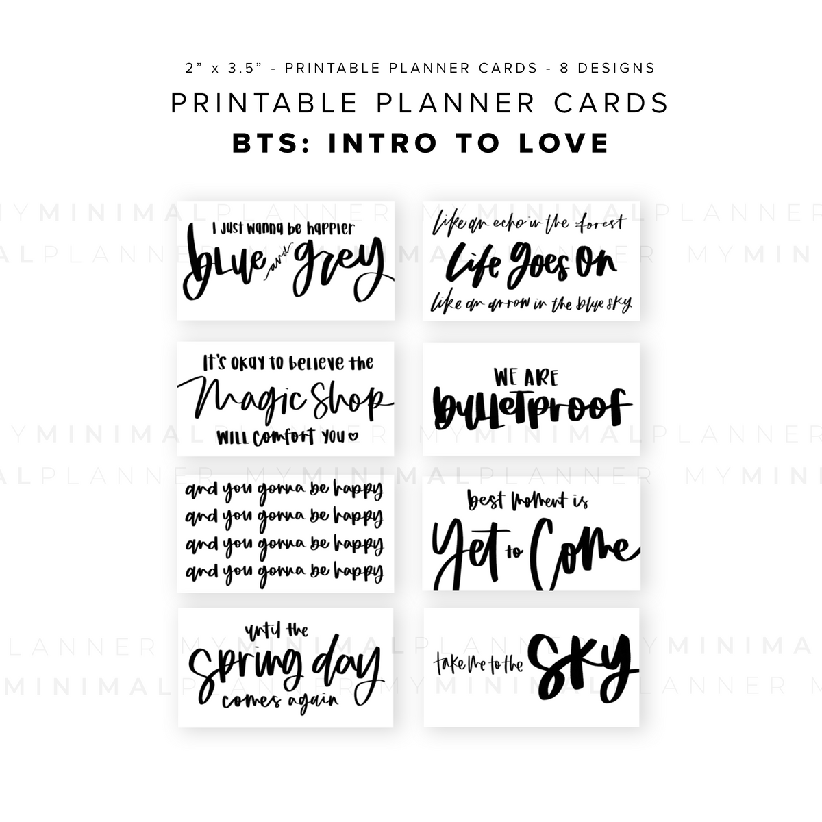 PPC07 - BTS: Intro to Love - Printable Planner Cards – My Minimal Planner
