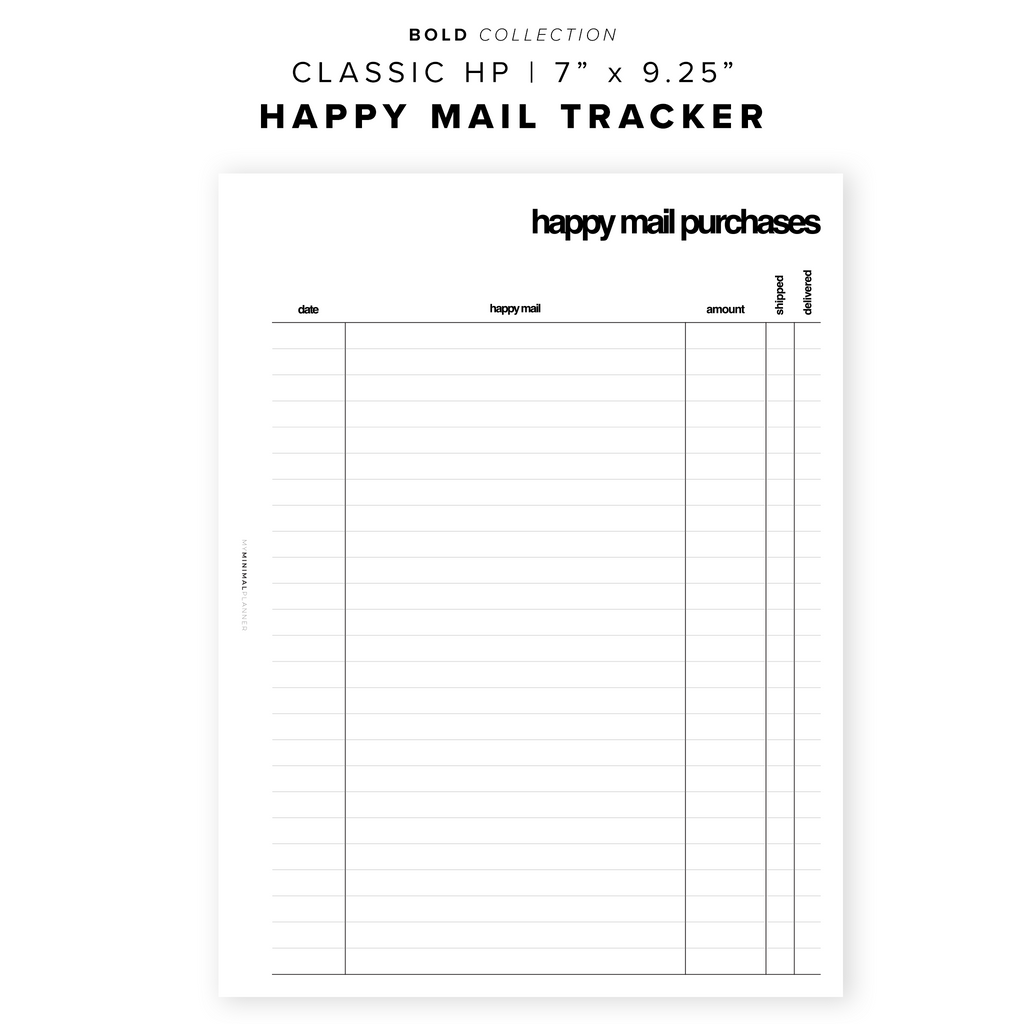 PR144 - Happy Mail Tracker - Printable Insert – My Minimal Planner