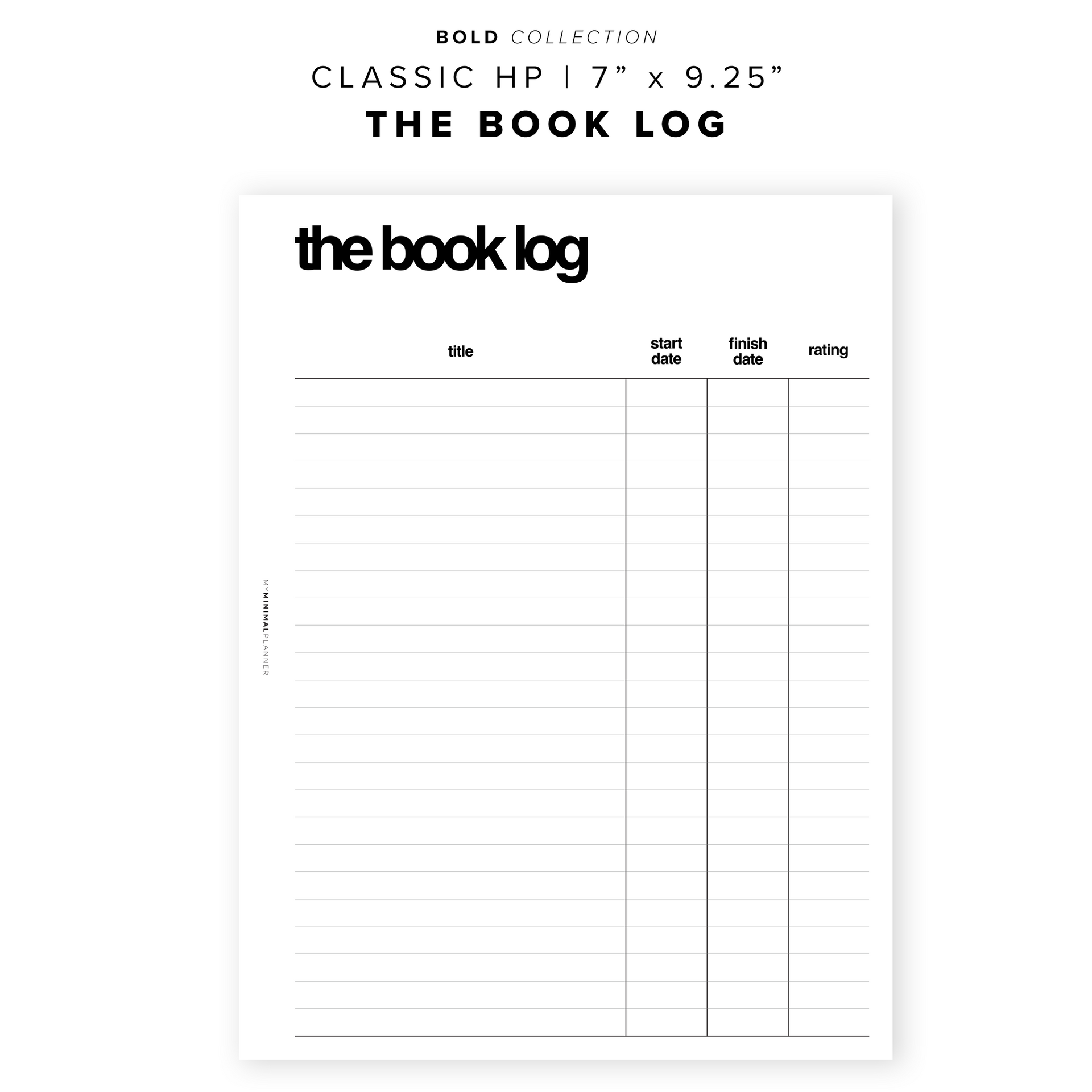 PR161 - The Book Log - Printable Insert – My Minimal Planner