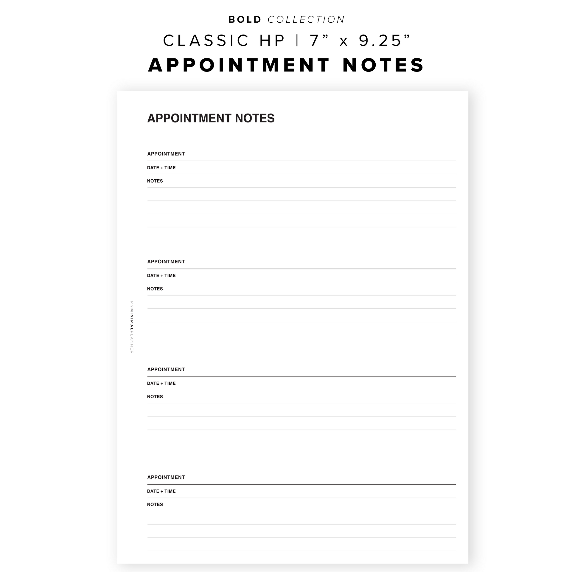 PR98 - Appointment Notes - Printable Insert – My Minimal Planner