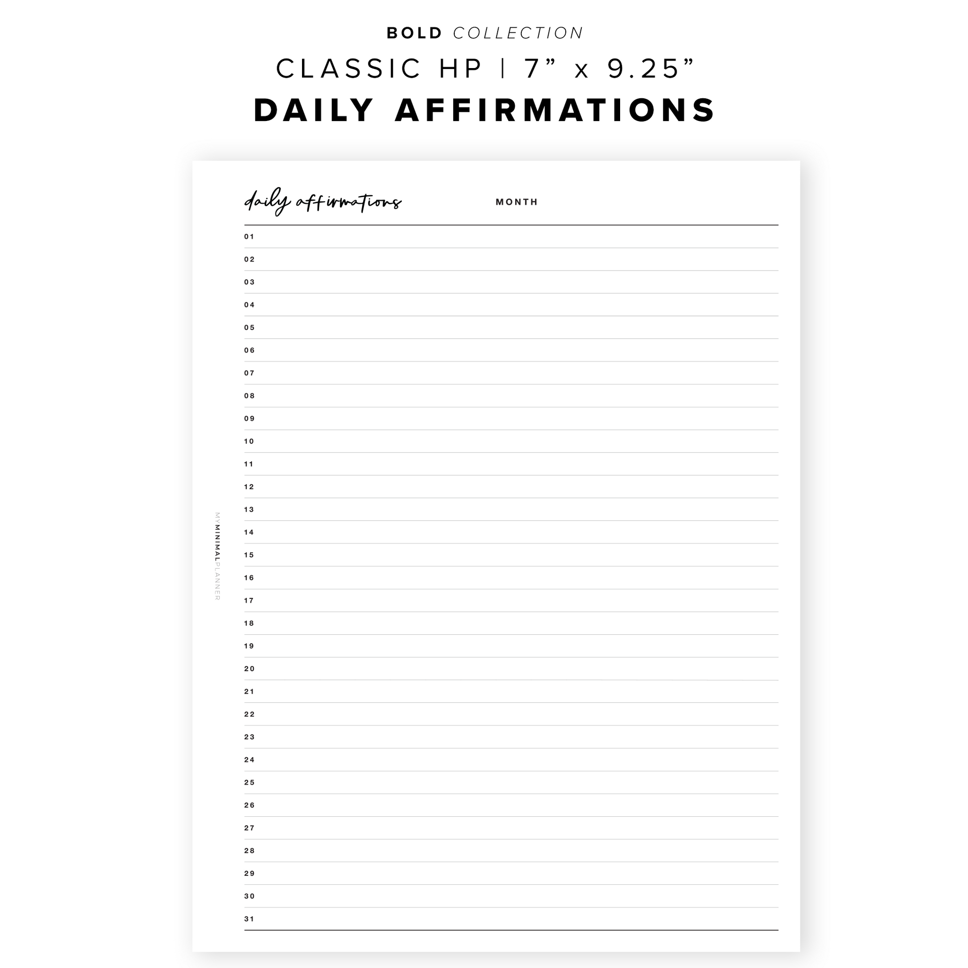 PR116 - Daily Affirmations - Printable Insert – My Minimal Planner