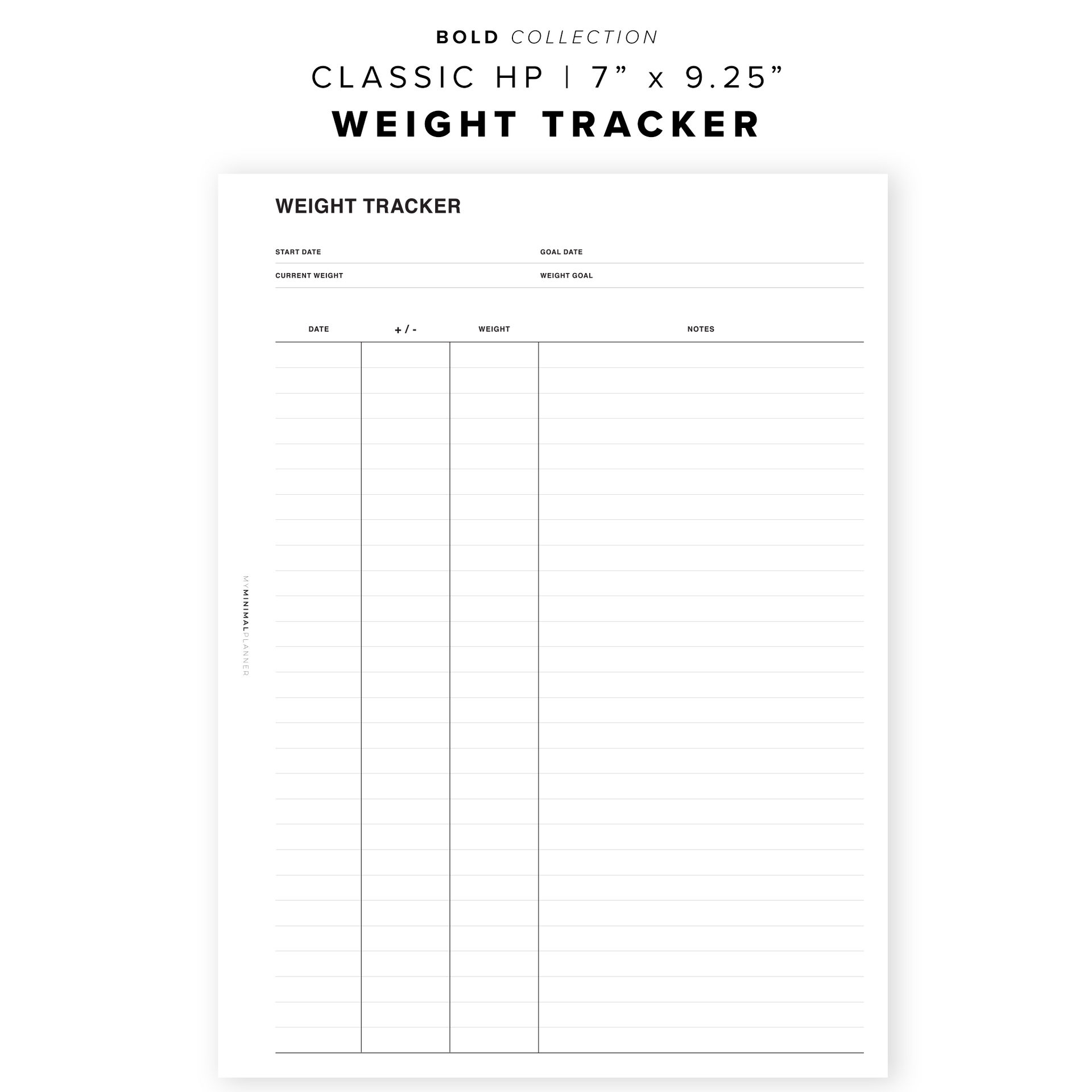PR80 - Weight Tracker - Printable Insert – My Minimal Planner
