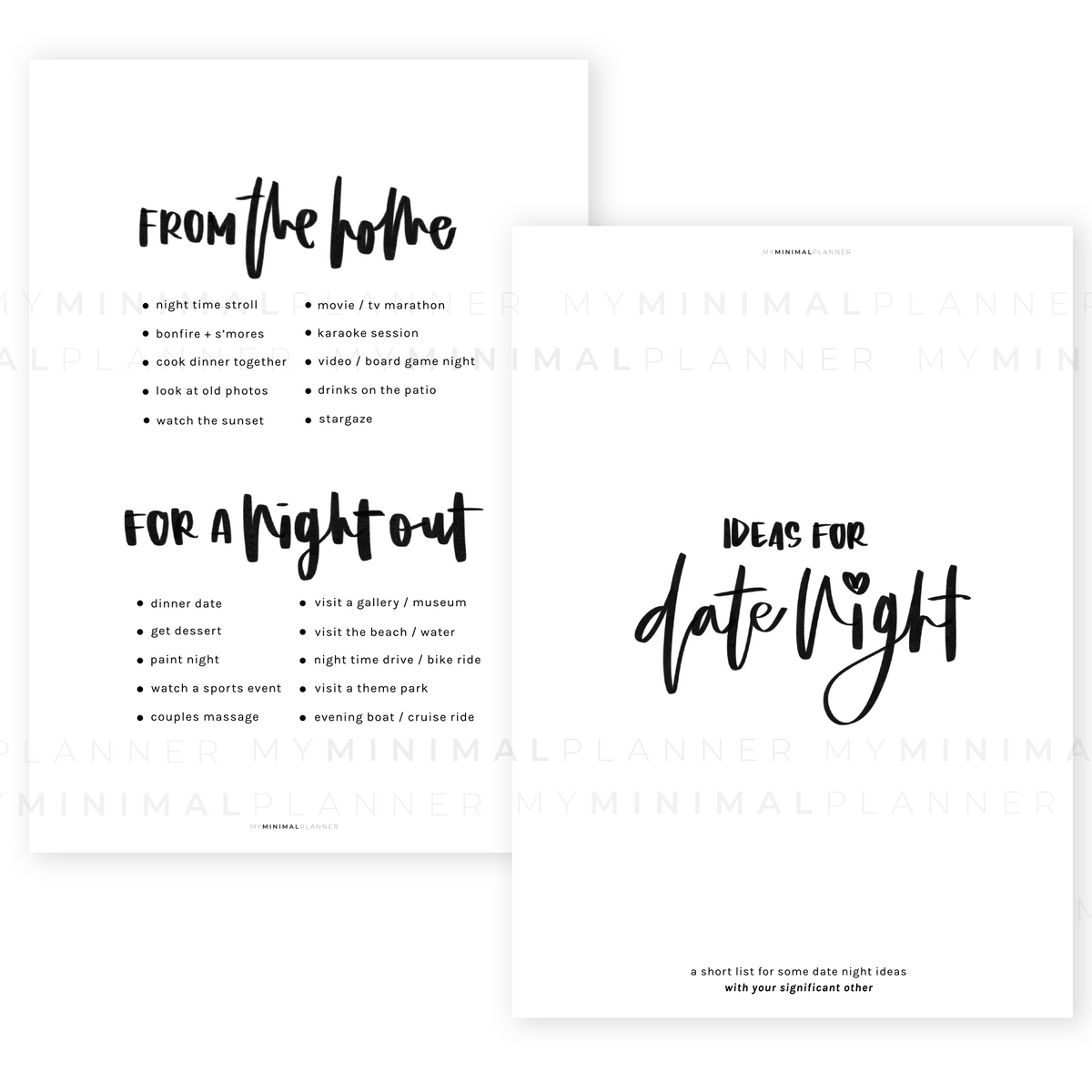 PRD135 - Date Night Ideas - Printable Dashboard – My Minimal Planner
