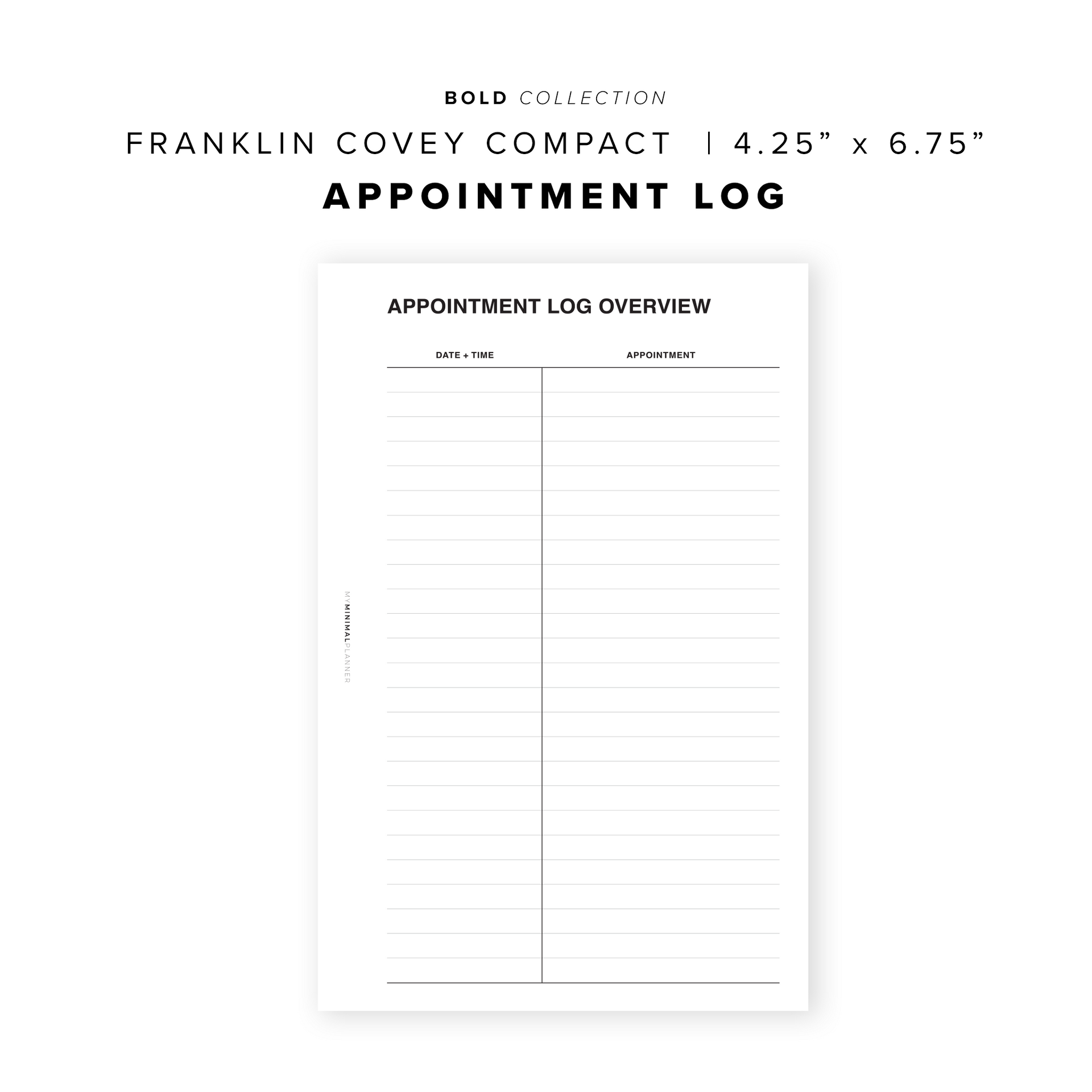 PR100 - Appointment Log - Printable Insert – My Minimal Planner