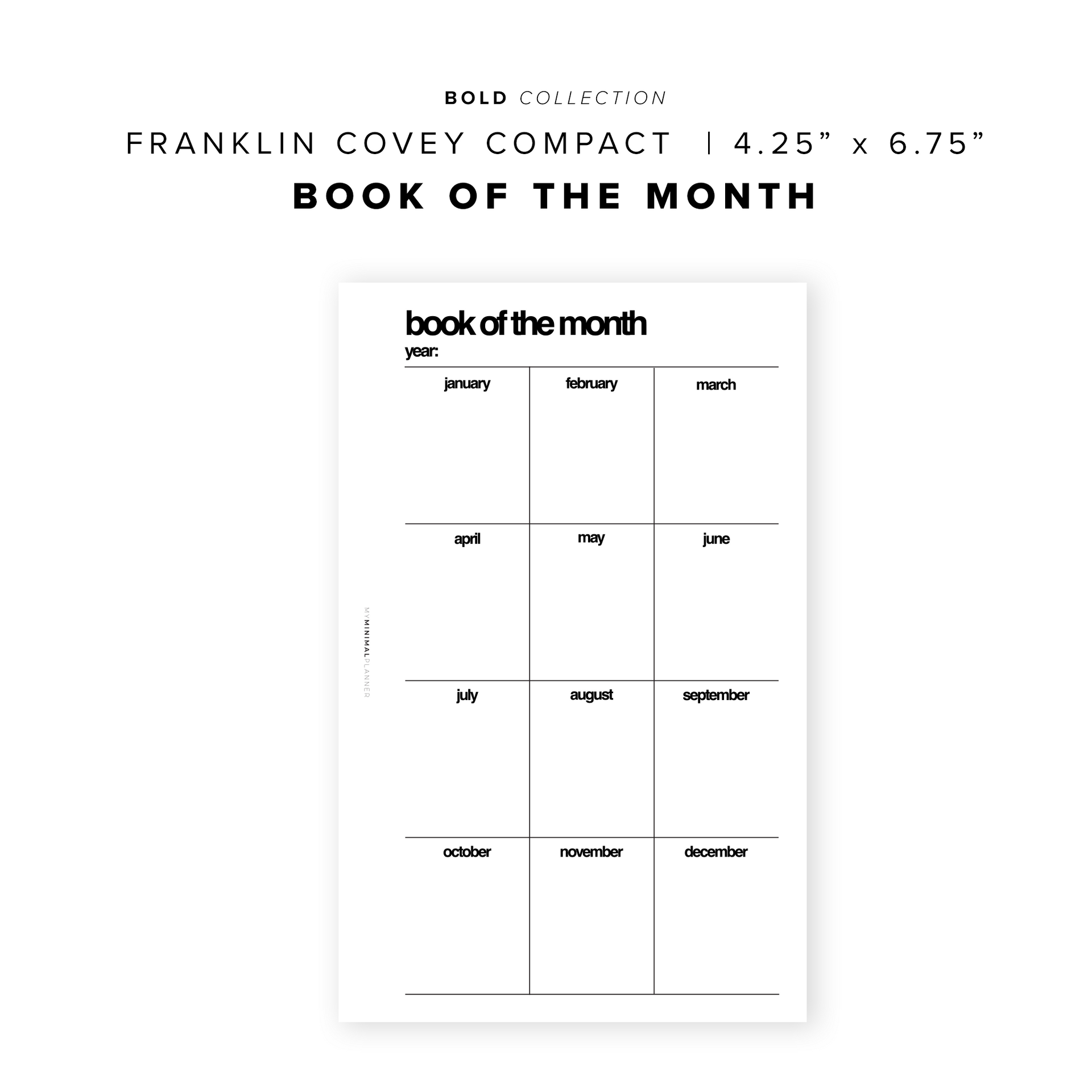 PR162 - Book of the Month - Printable Insert – My Minimal Planner