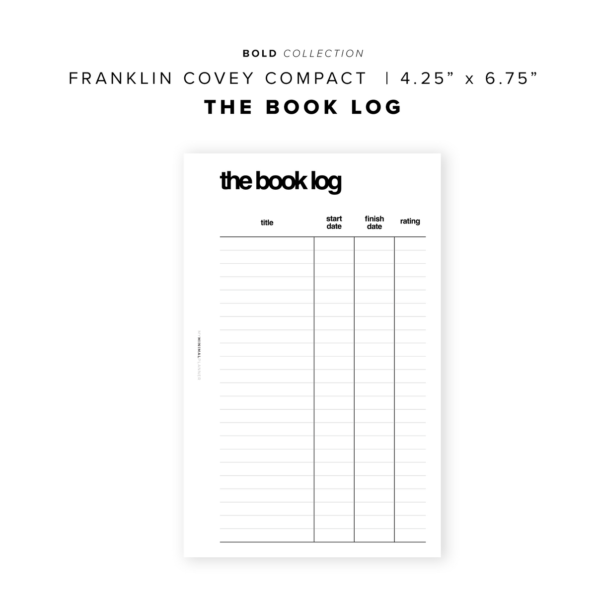 PR161 - The Book Log - Printable Insert – My Minimal Planner