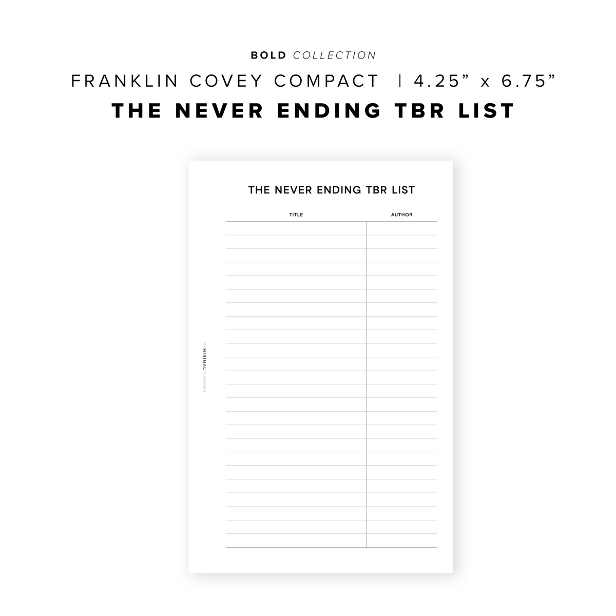 PR192 - The Never Ending TBR List - Printable Insert – My Minimal Planner