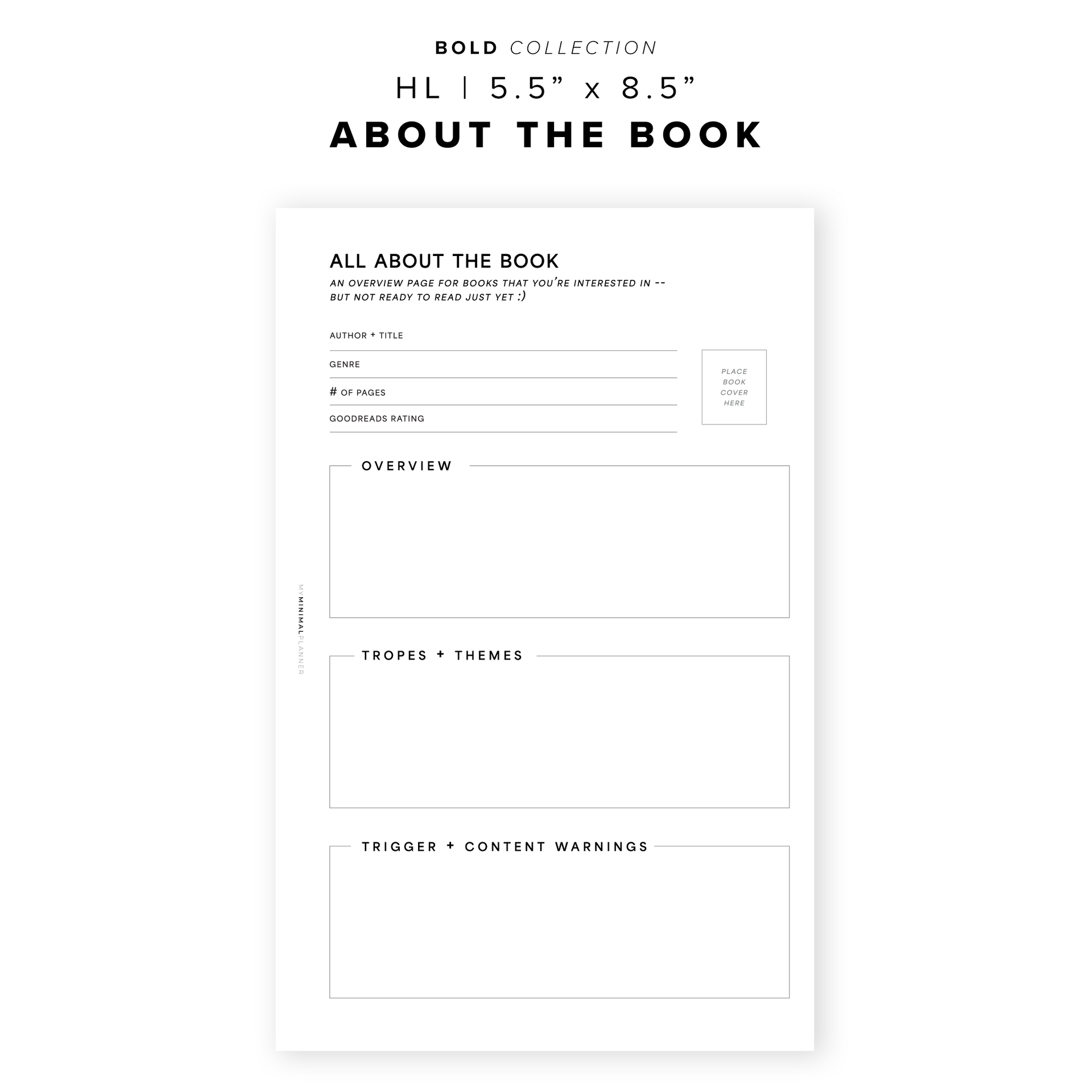 PR212 - All About the Book - Printable Insert – My Minimal Planner