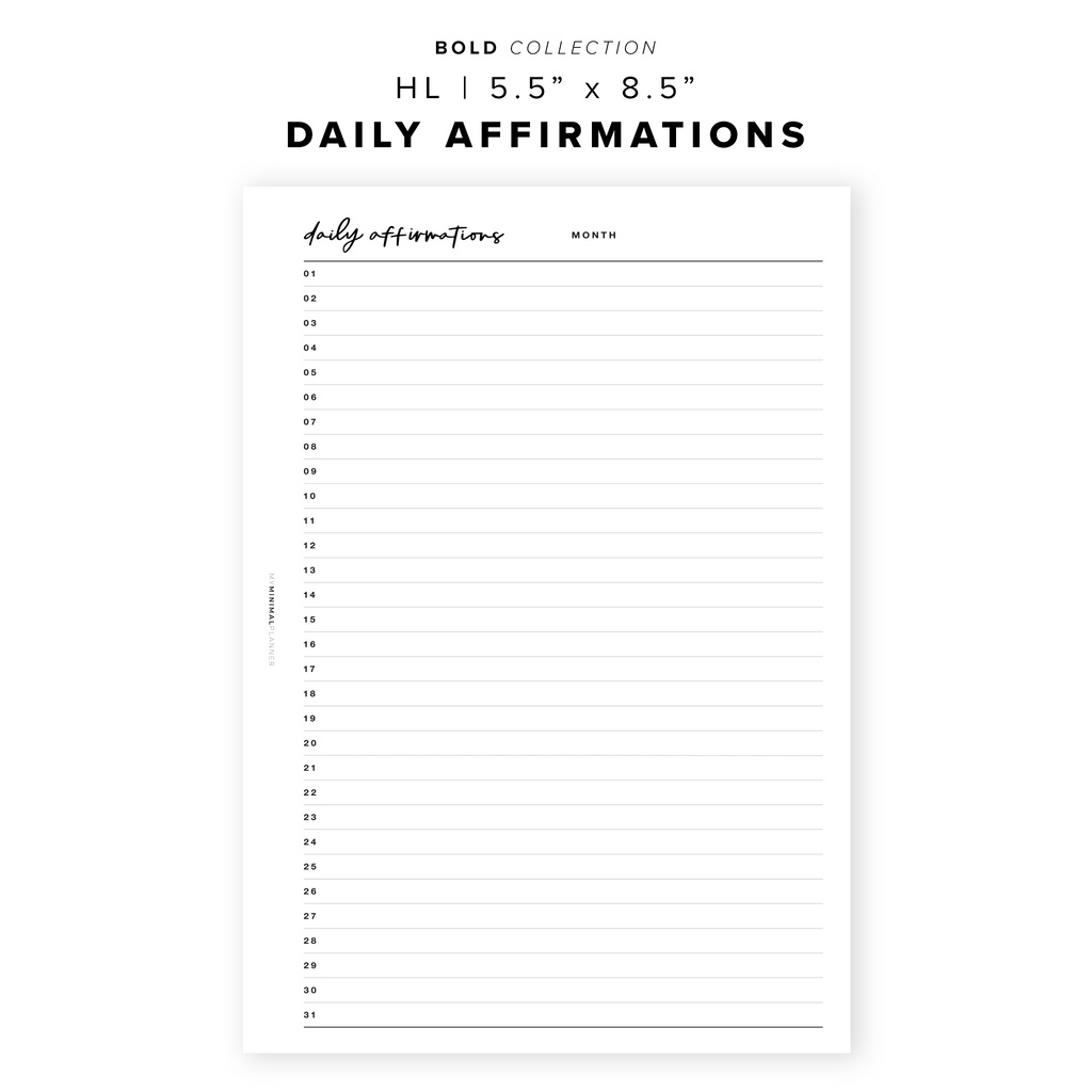 PR116 - Daily Affirmations - Printable Insert – My Minimal Planner