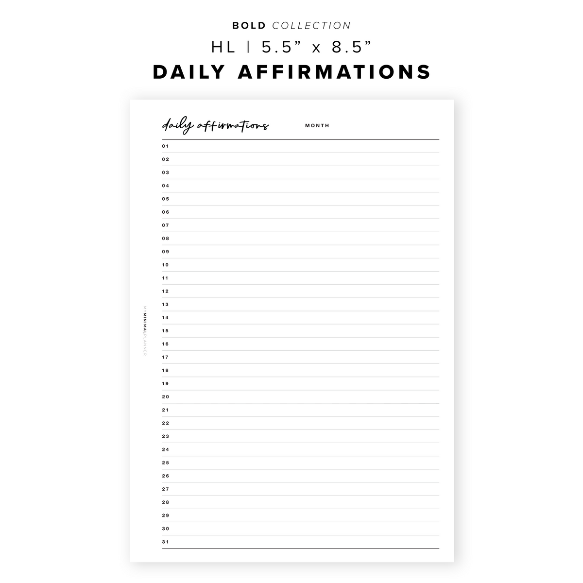 PR116 - Daily Affirmations - Printable Insert – My Minimal Planner