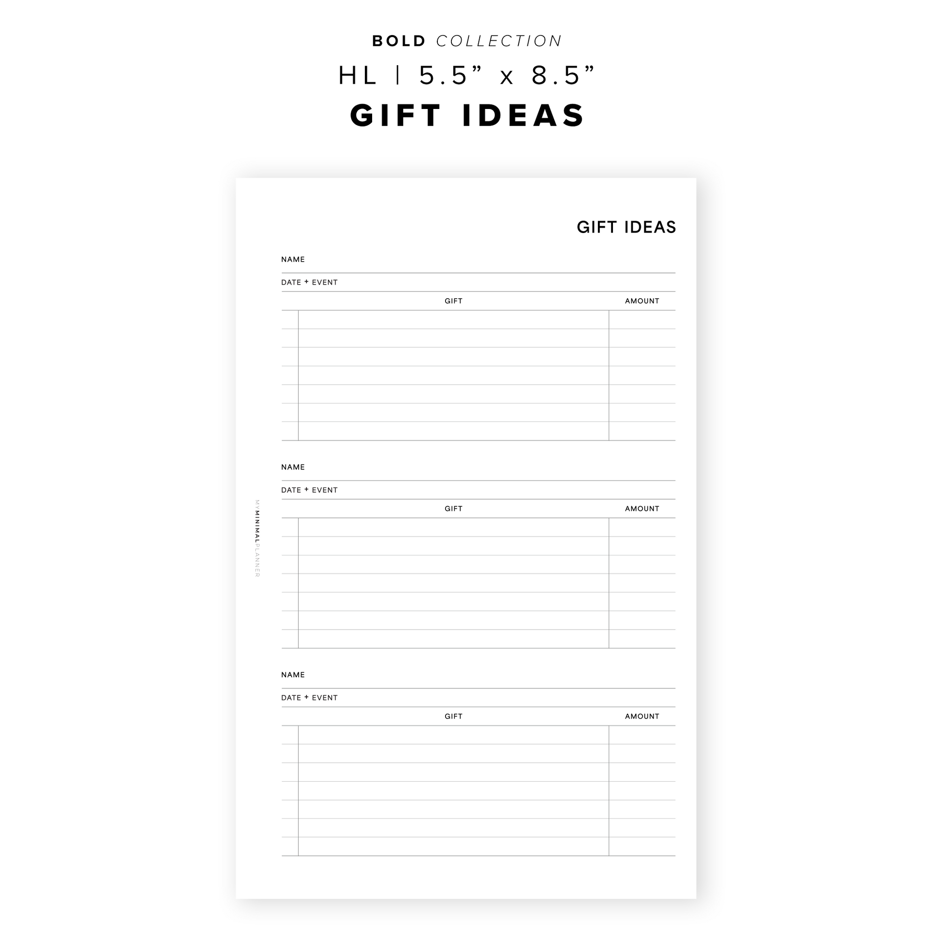 PR211 - Gift Ideas - Printable Insert – My Minimal Planner