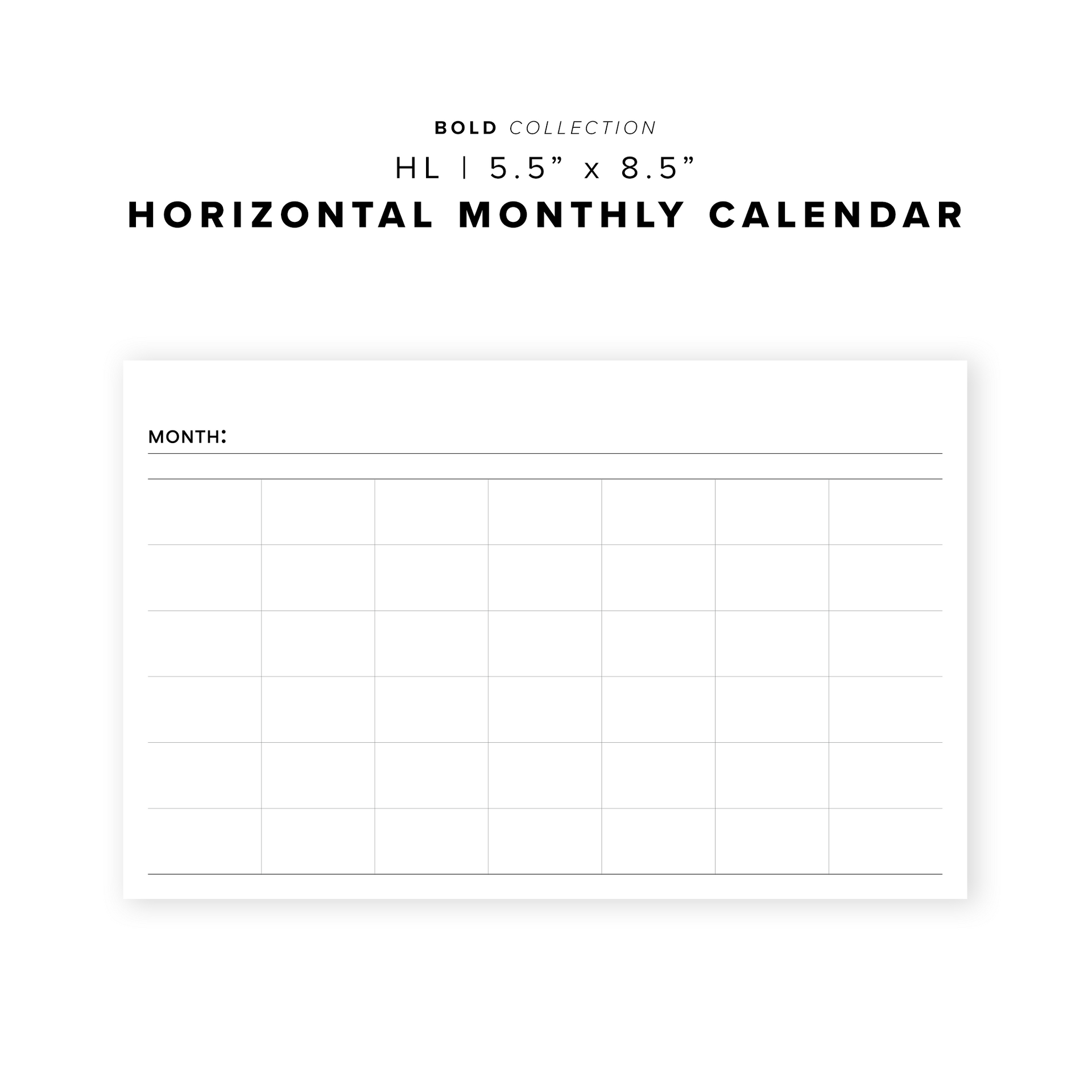 PR205 - Horizontal Monthly Calendar - Printable Insert – My Minimal Planner