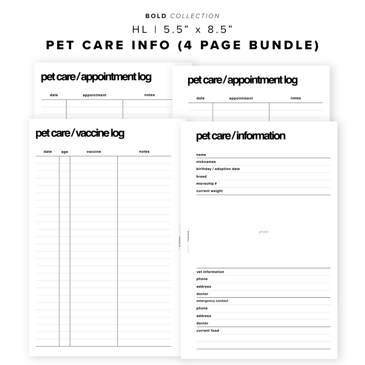 PR178 - Pet Care Information - Printable Insert – My Minimal Planner