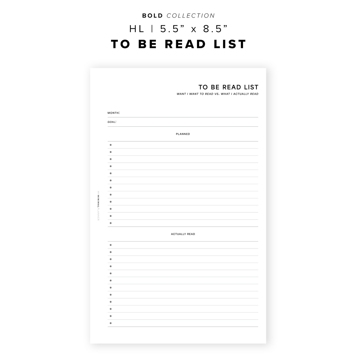 PR190 - To Be Read / TBR List - Printable Insert – My Minimal Planner