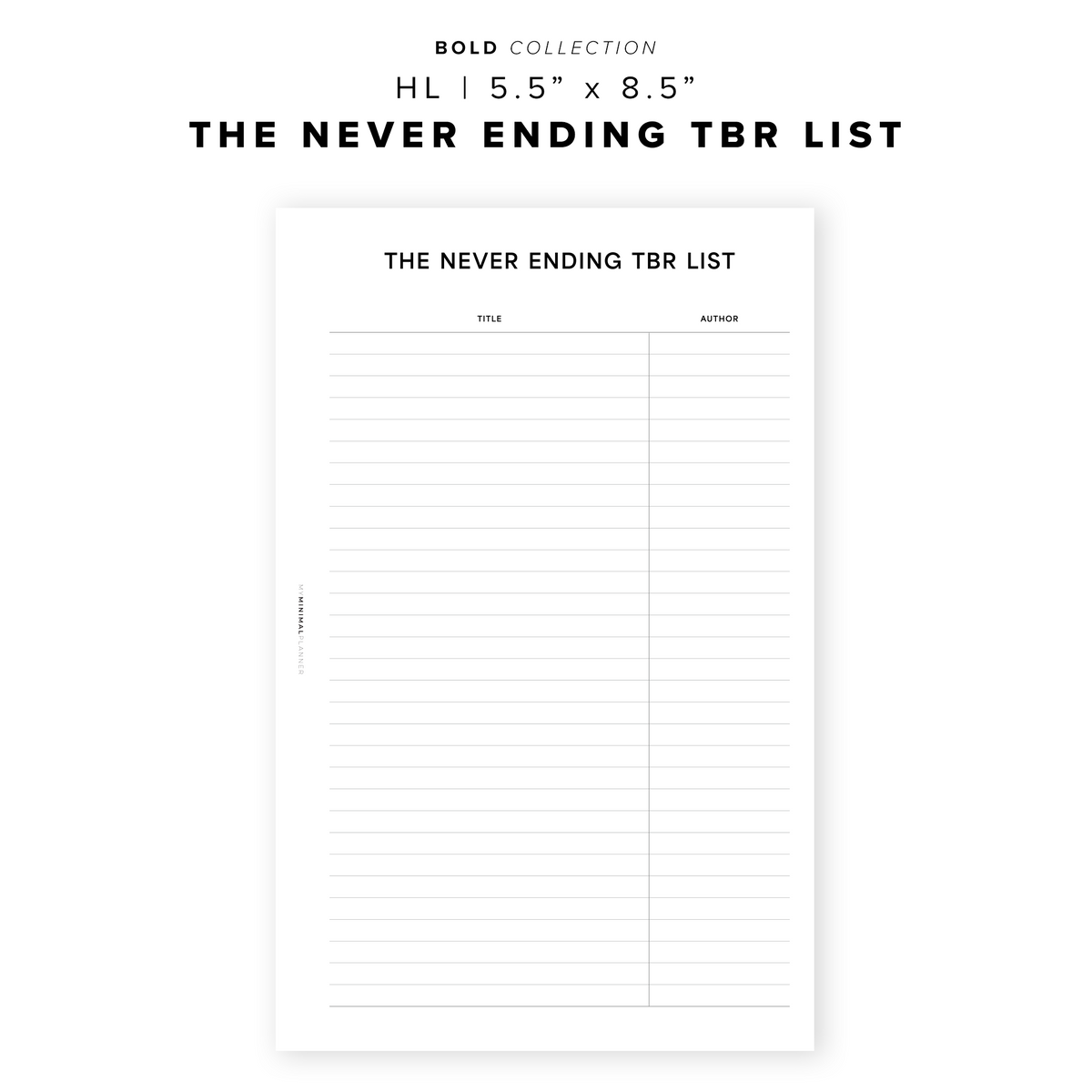PR192 - The Never Ending TBR List - Printable Insert – My Minimal Planner